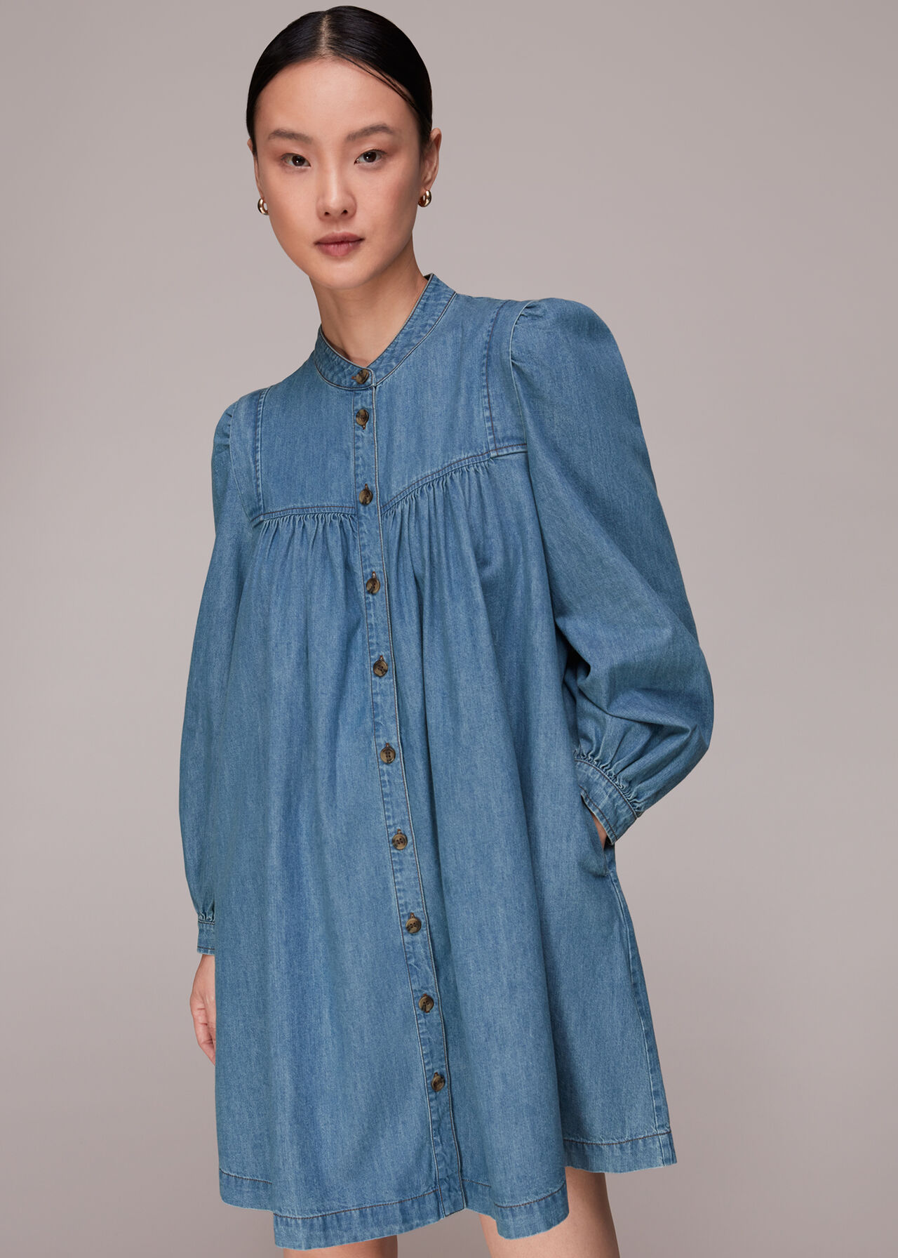 Denim Chambray Denim Trapeze Dress | WHISTLES
