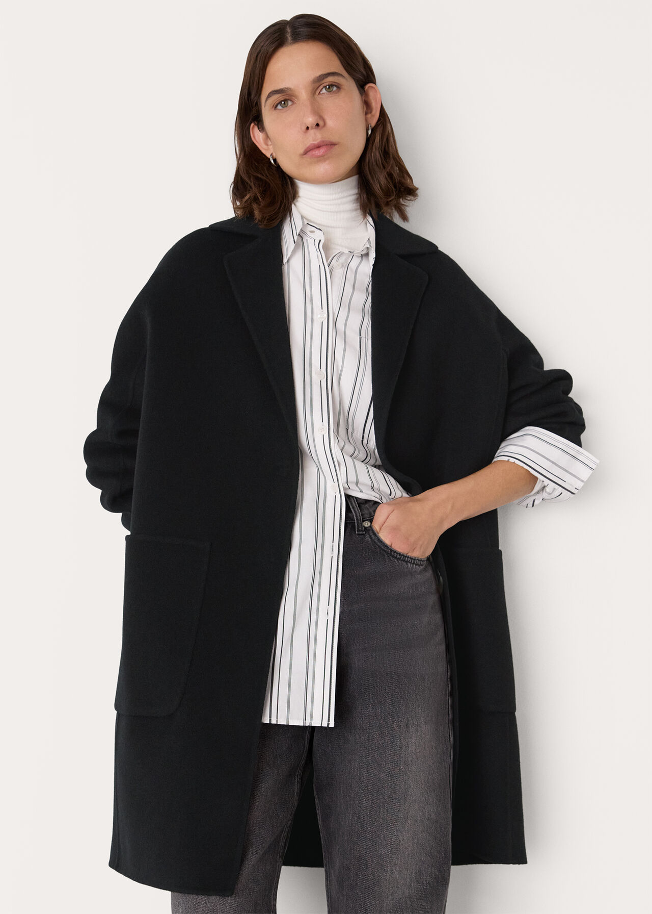 Black Cassie Double Face Pocket Coat | WHISTLES | Whistles ROW
