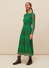 Green/Multi Speckled Animal Print Mesh Dress | WHISTLES | Whistles UK