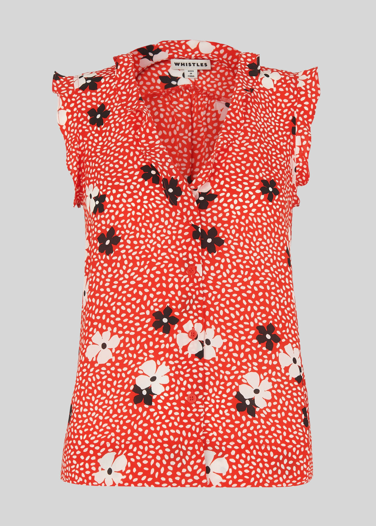 Red/Multi Confetti Floral Print Frill Top | WHISTLES