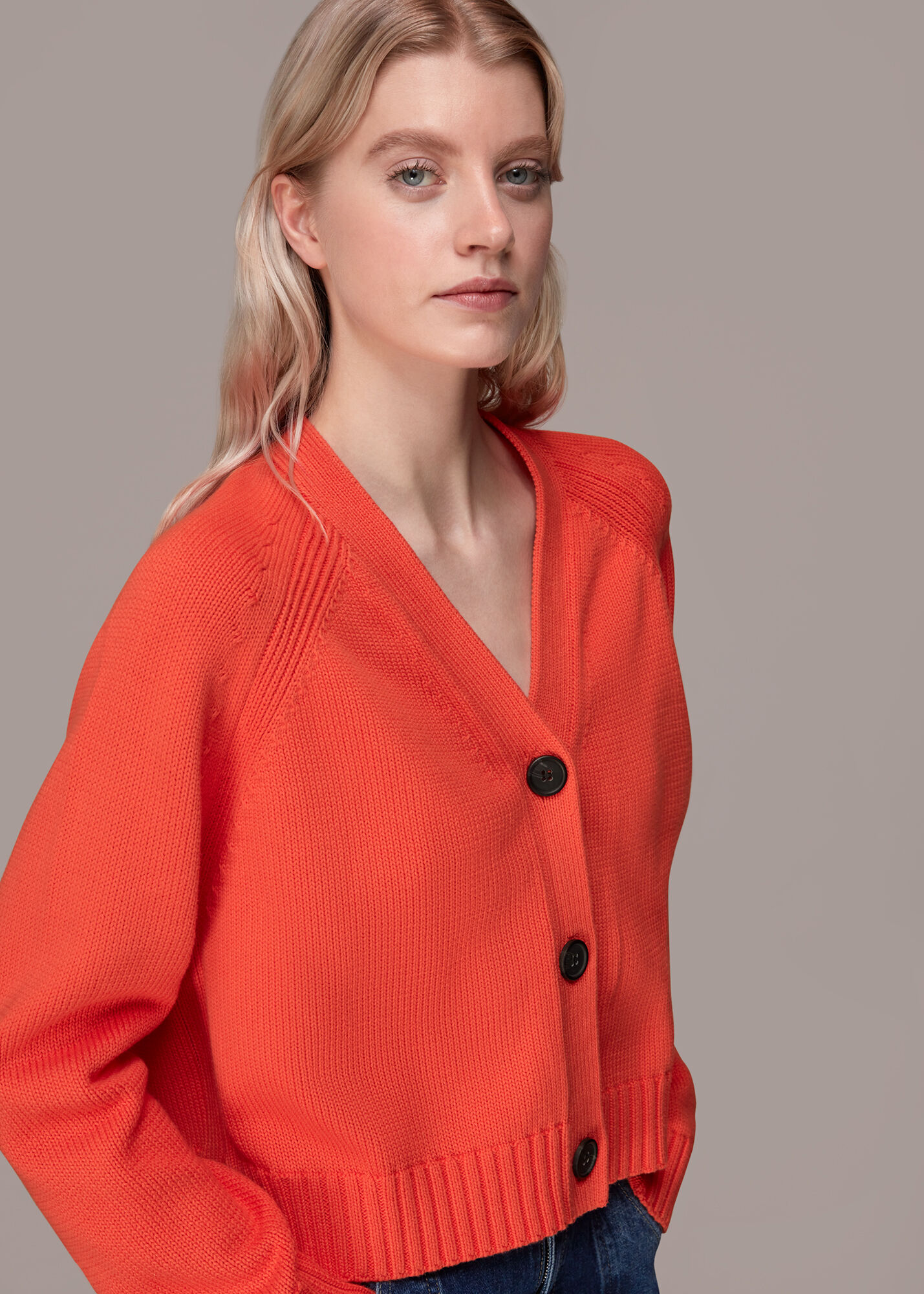 Red Karine Rib Detail Cardigan | WHISTLES | Whistles UK