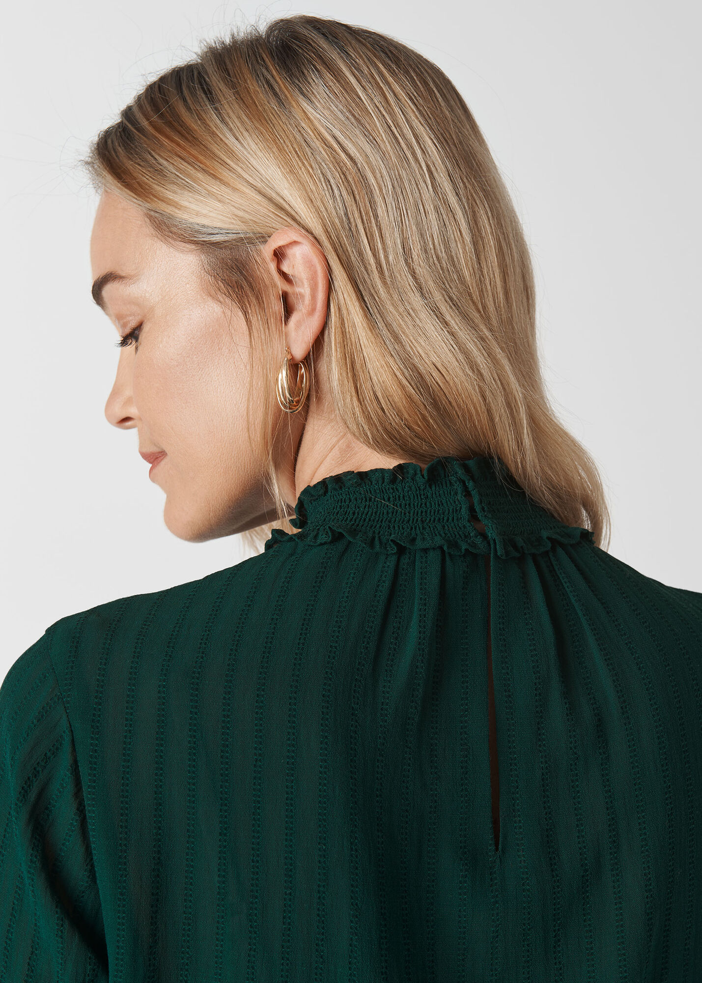 Dark Green High Neck Stripe Blouse | WHISTLES | Whistles