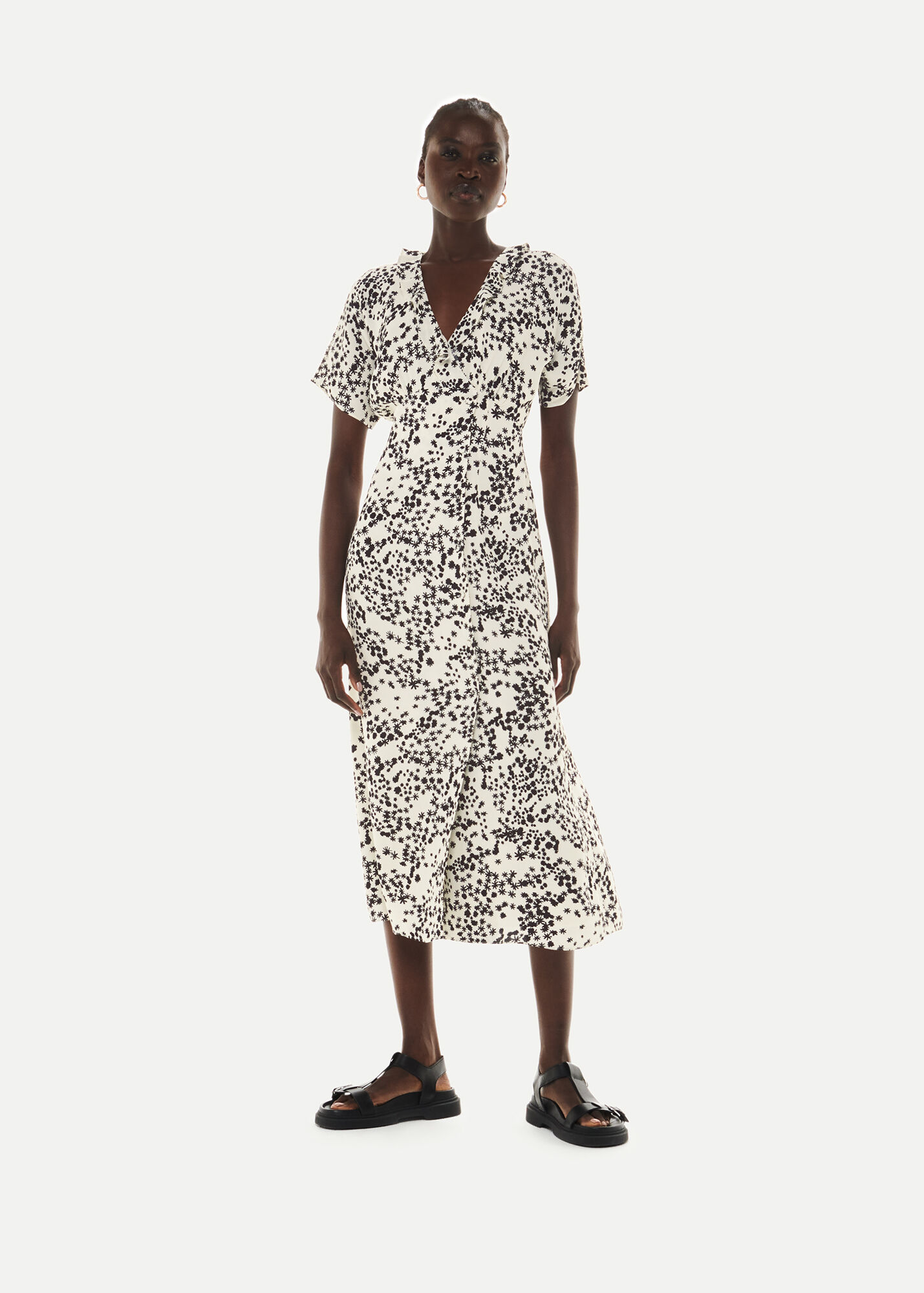 Black/White Dandelion Floral Midi Dress | WHISTLES | Whistles UK