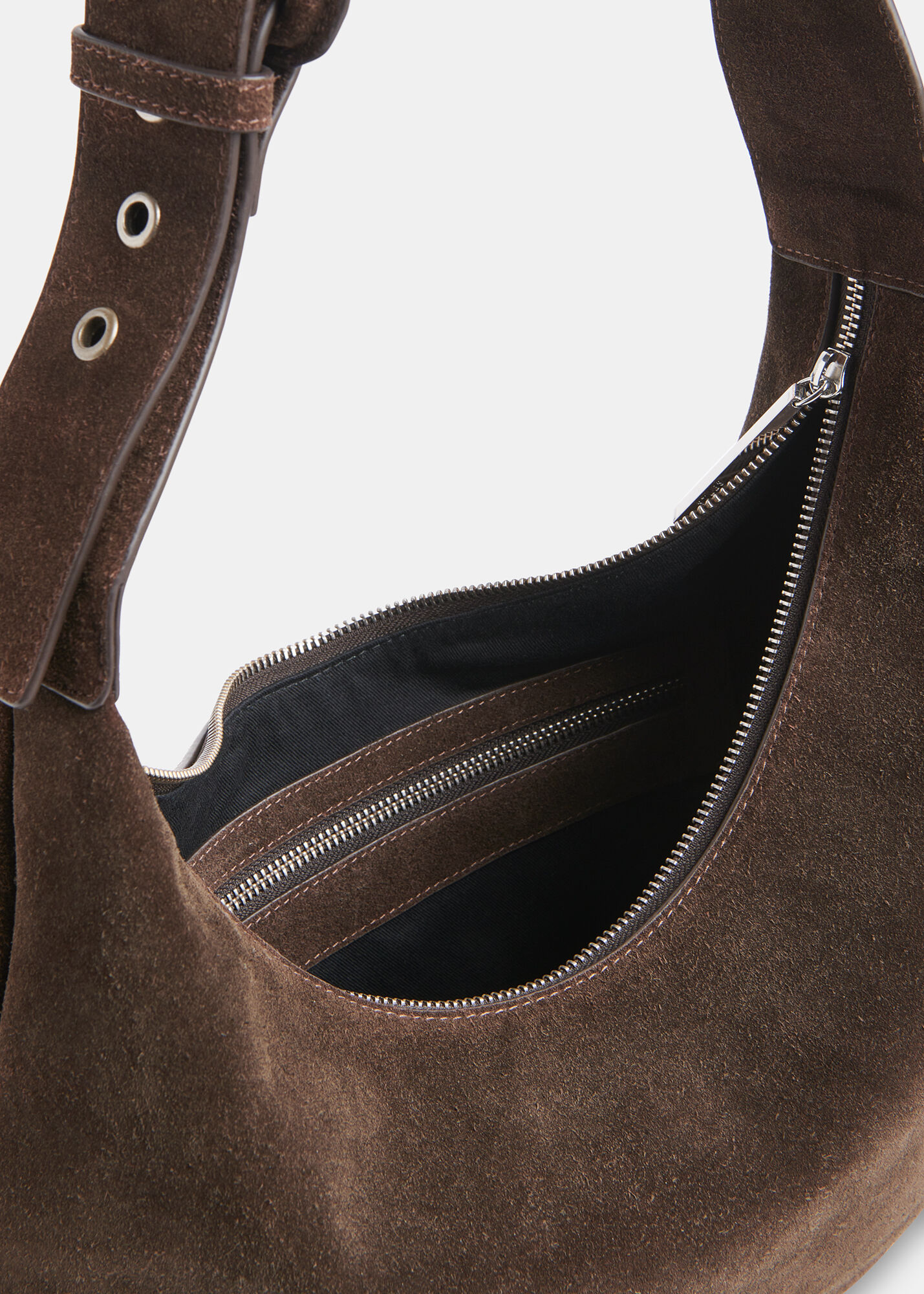 Chocolate Sia Suede Curved Crossbody Bag | WHISTLES | Whistles UK