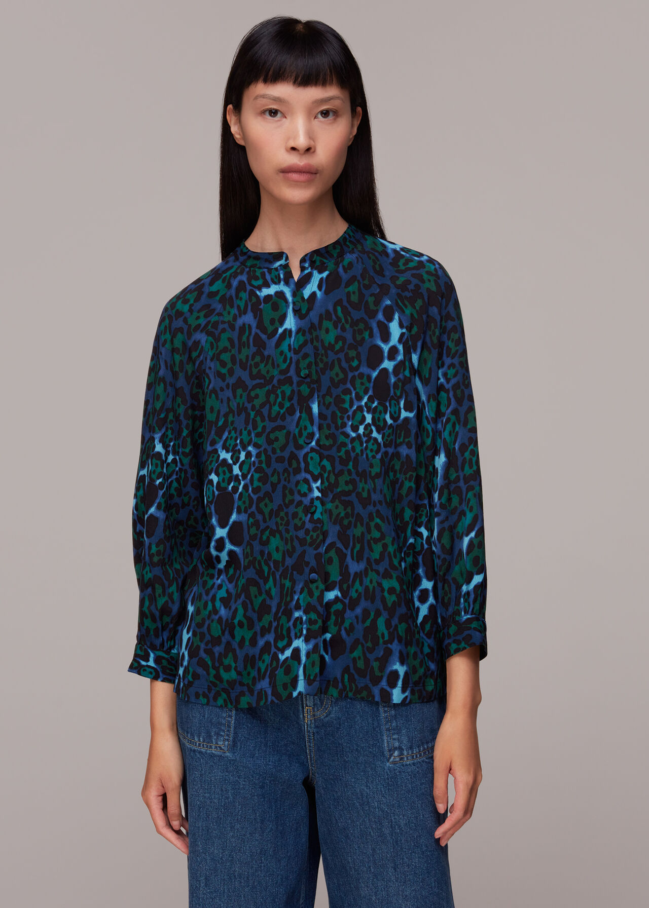 Blue/Multi Night Cat Print Raglan Shirt | WHISTLES