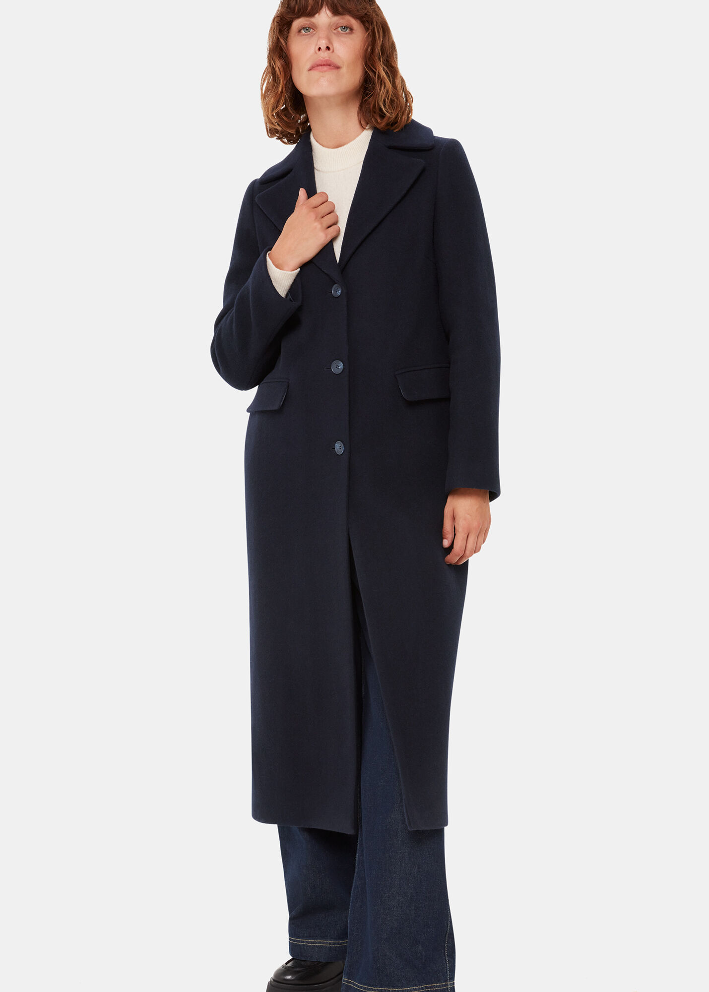 Navy Amalia Longline Coat | WHISTLES | Whistles UK