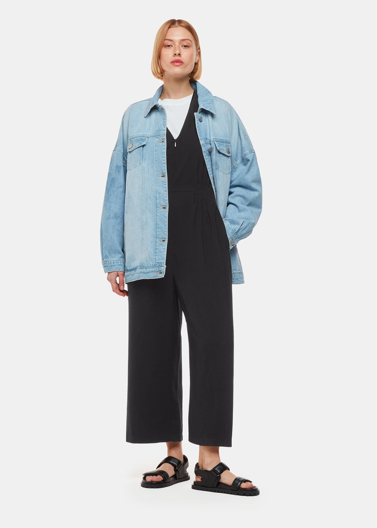 Black V-Neck Jumpsuit | Cinched Waist | Whistles UK