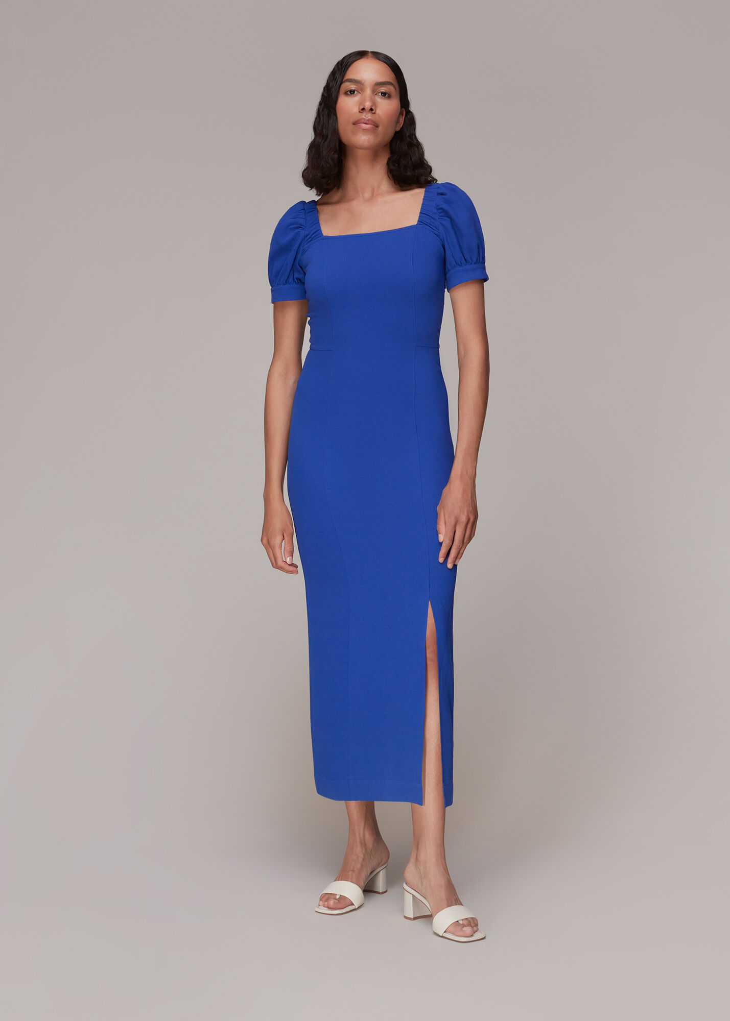 Blue Amber Textured Midi Dress | WHISTLES | Whistles UK