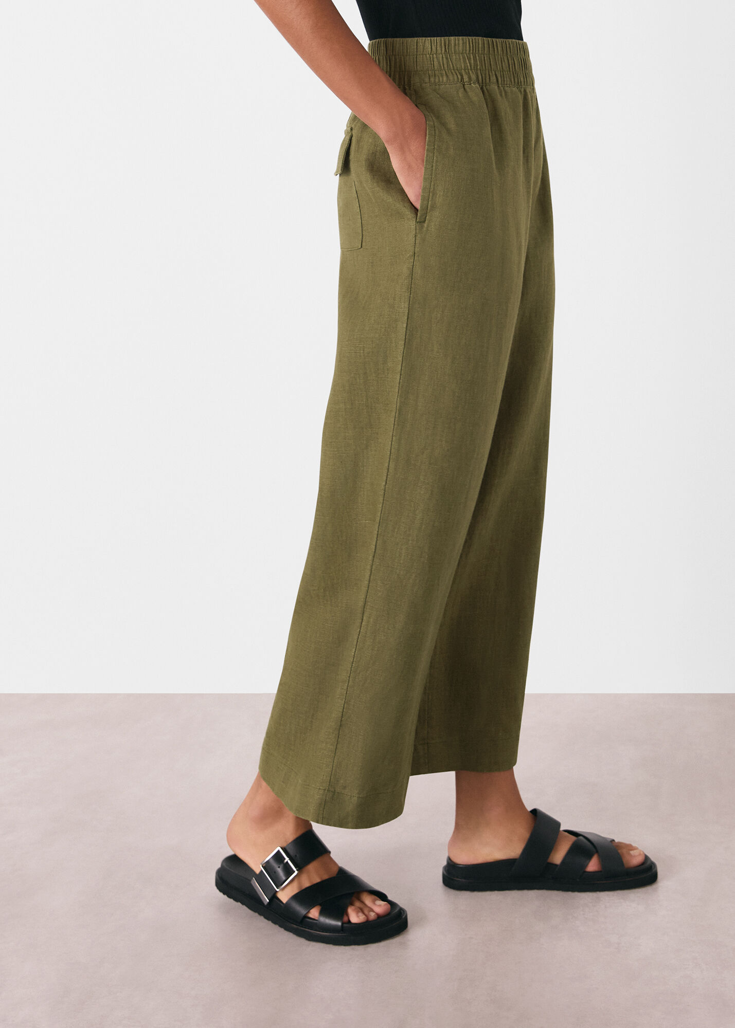 Khaki Linen Pocket Trouser | WHISTLES | Whistles UK