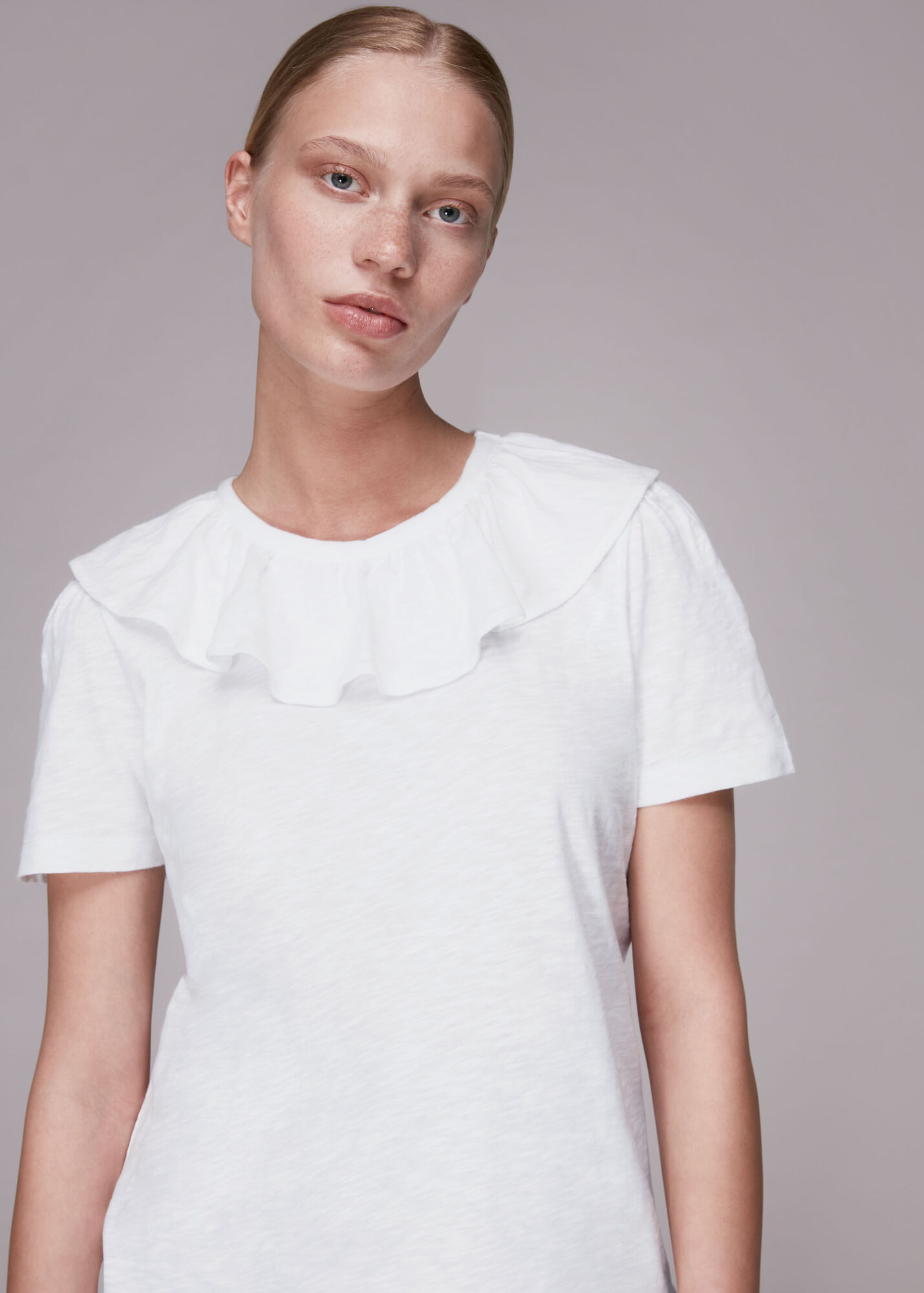White Frill Neck Collar Tee | WHISTLES | Whistles UK