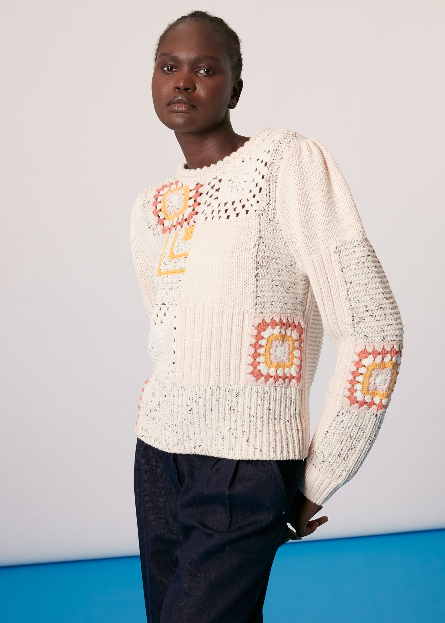 Multicolour Patchwork Crochet Jumper | WHISTLES | Whistles UK