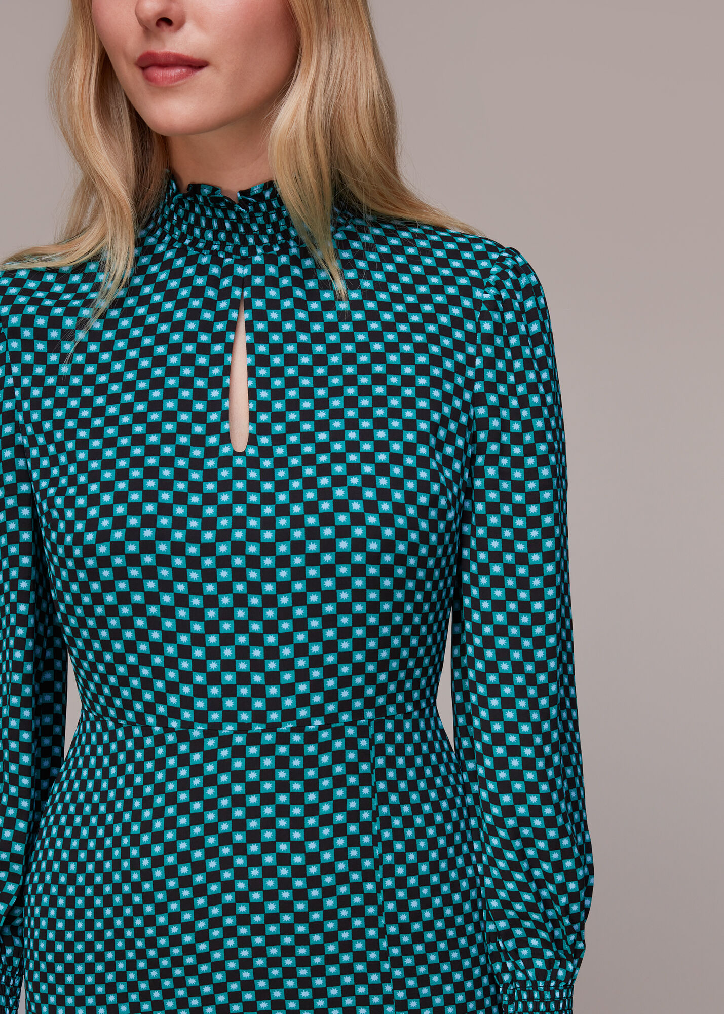 Green/Multi Star Check Print Midi Dress | WHISTLES | Whistles UK