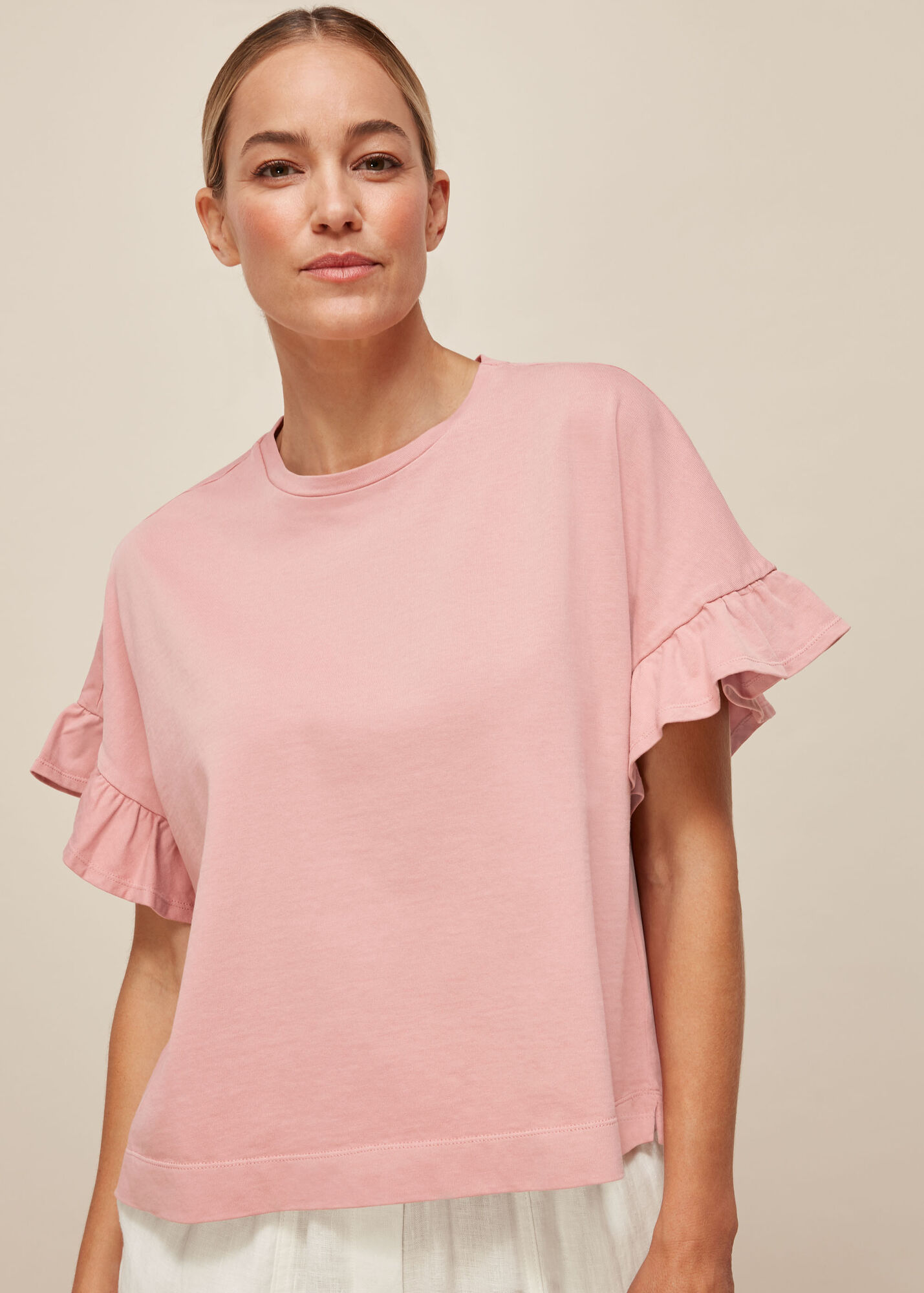 Pale Pink Cotton Frill Tshirt | WHISTLES | Whistles US