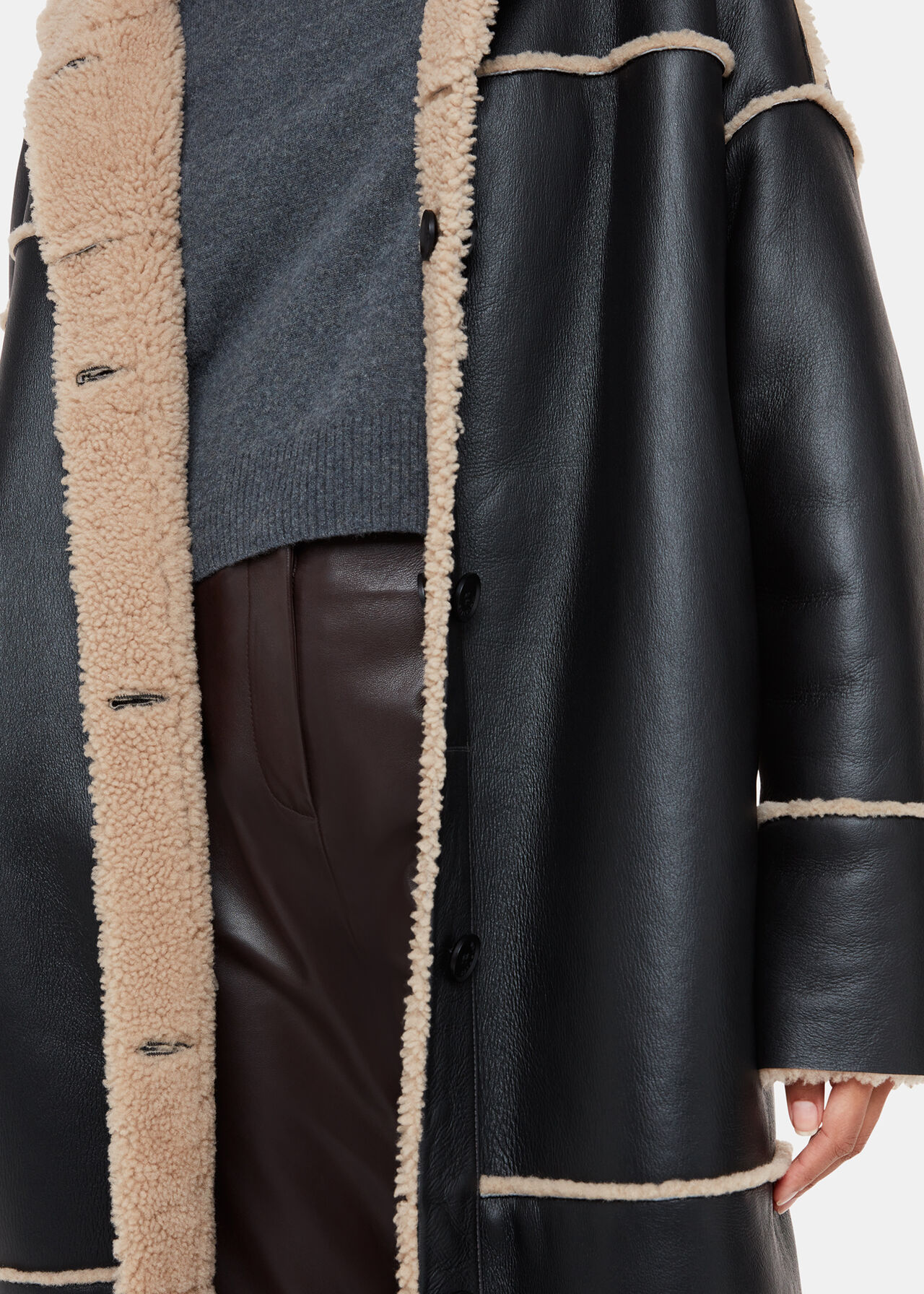 Black/Multi Zo Reversible Shearling Coat | WHISTLES