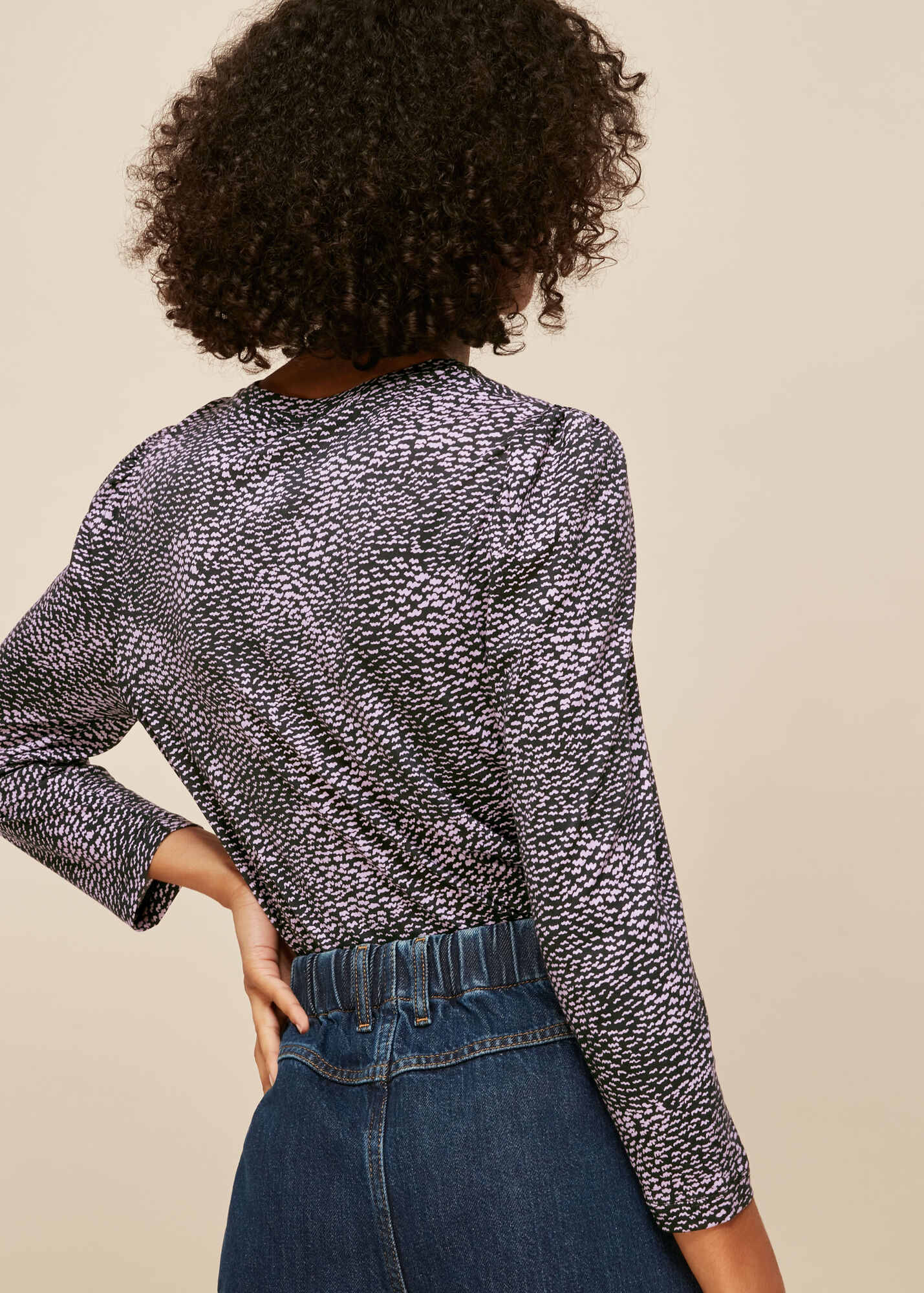 Lilac Ripple Puff Sleeve Print Top | WHISTLES