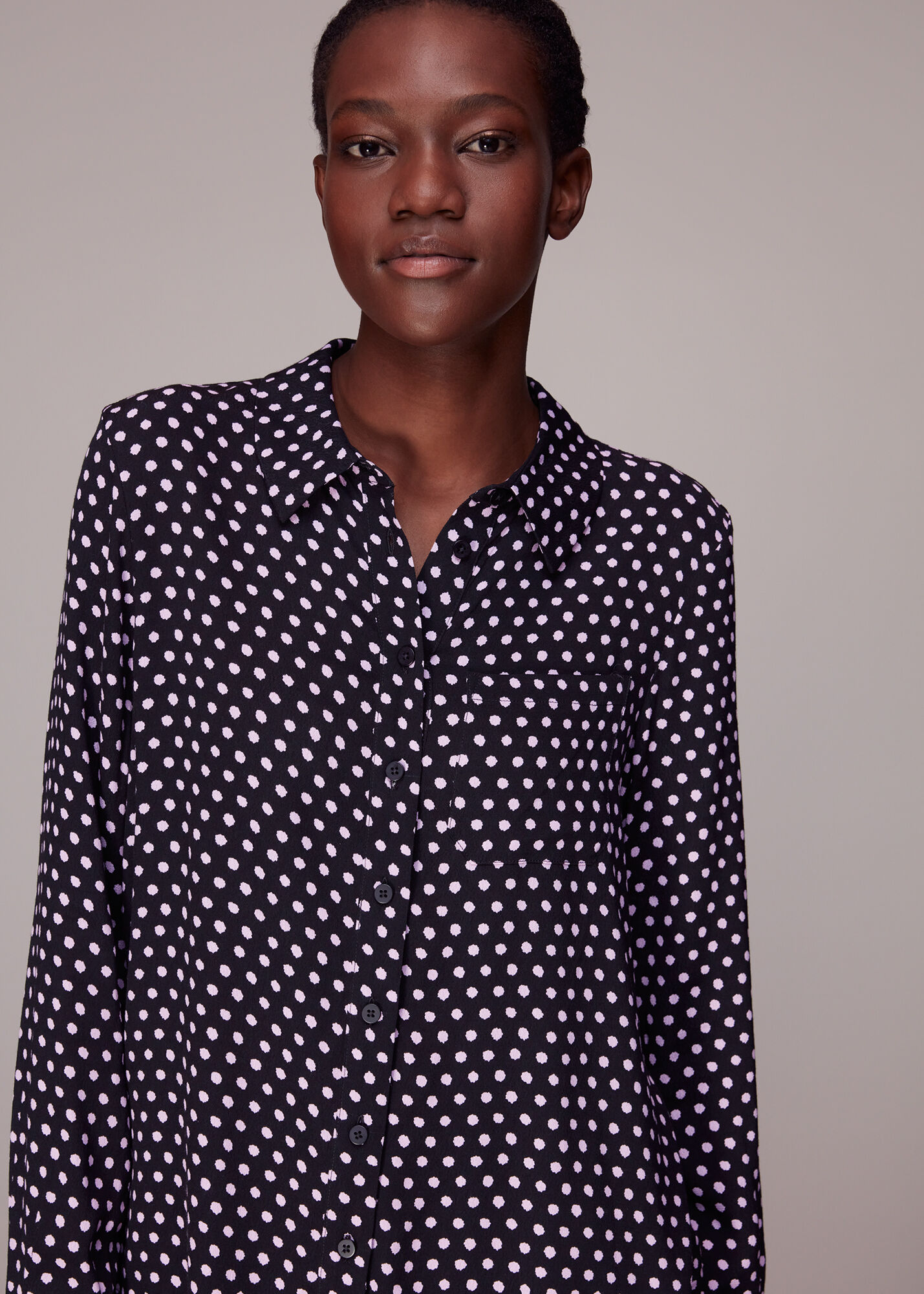Black/Multi Dotted Spot Print Shirt | WHISTLES | Whistles UK