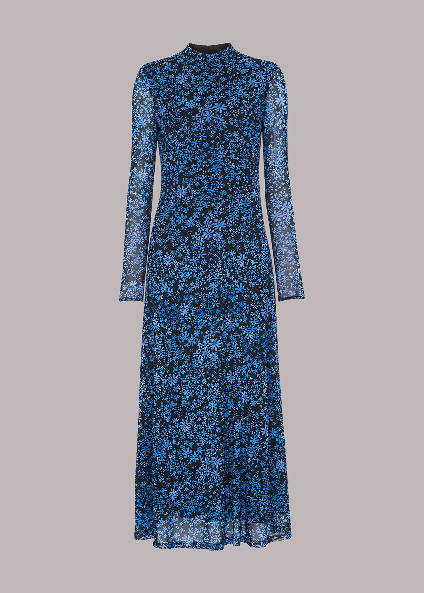 Blue/Multi Boho Floral Minimal Mesh Dress | WHISTLES | Whistles UK