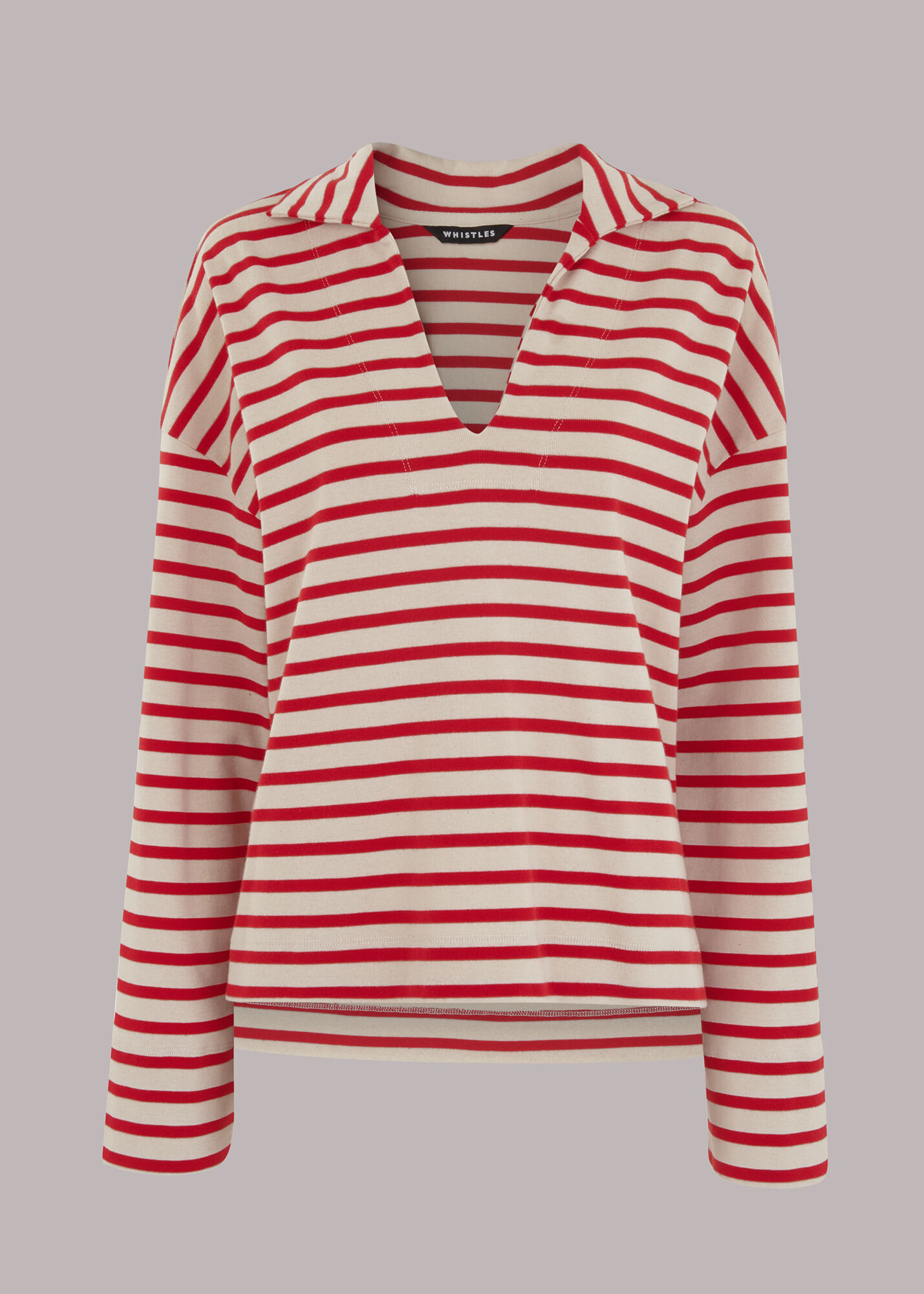 Red/Multi Breton Jersey Shirt | WHISTLES | Whistles UK