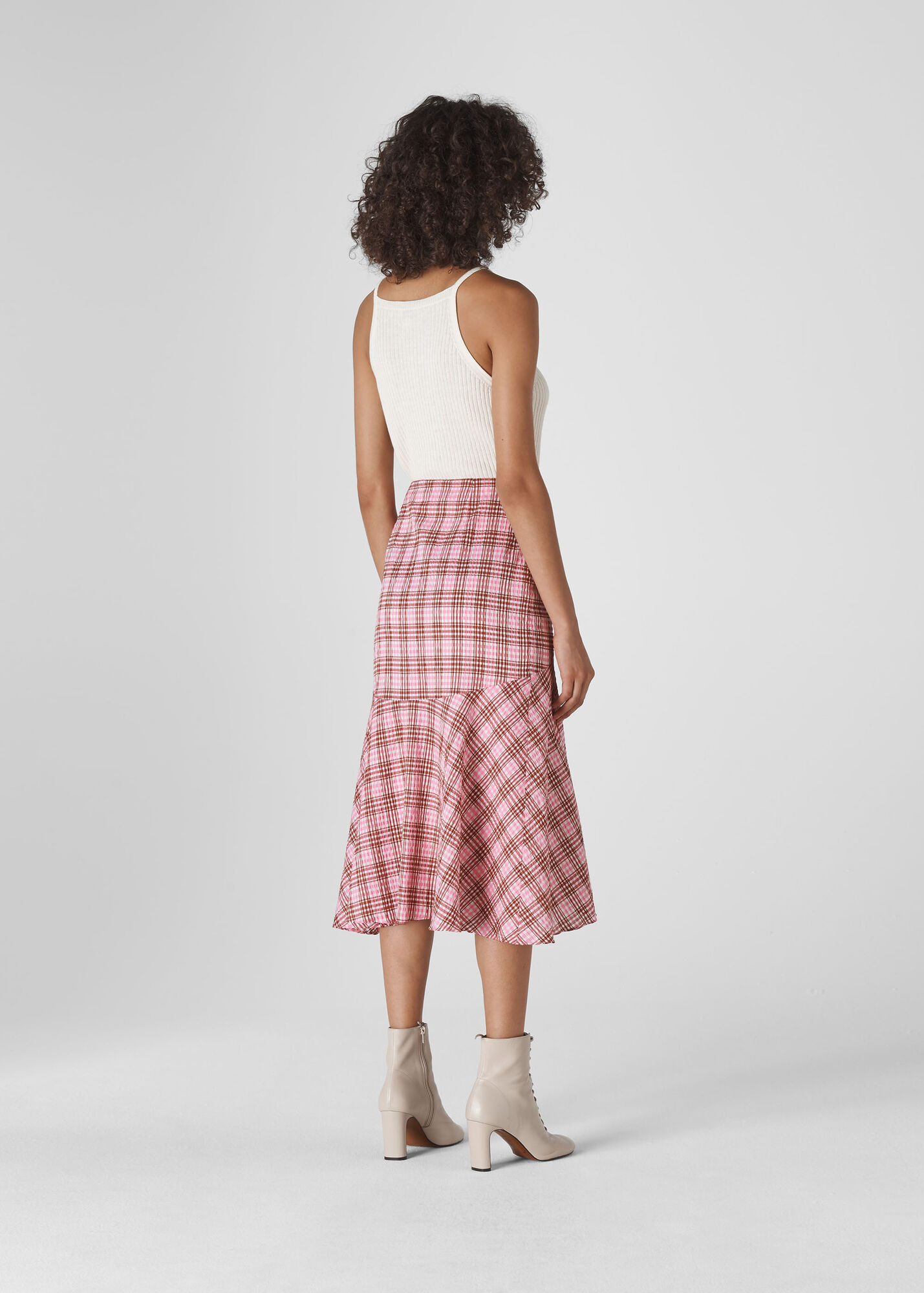 Pink/Multi Check Seersucker Skirt | WHISTLES