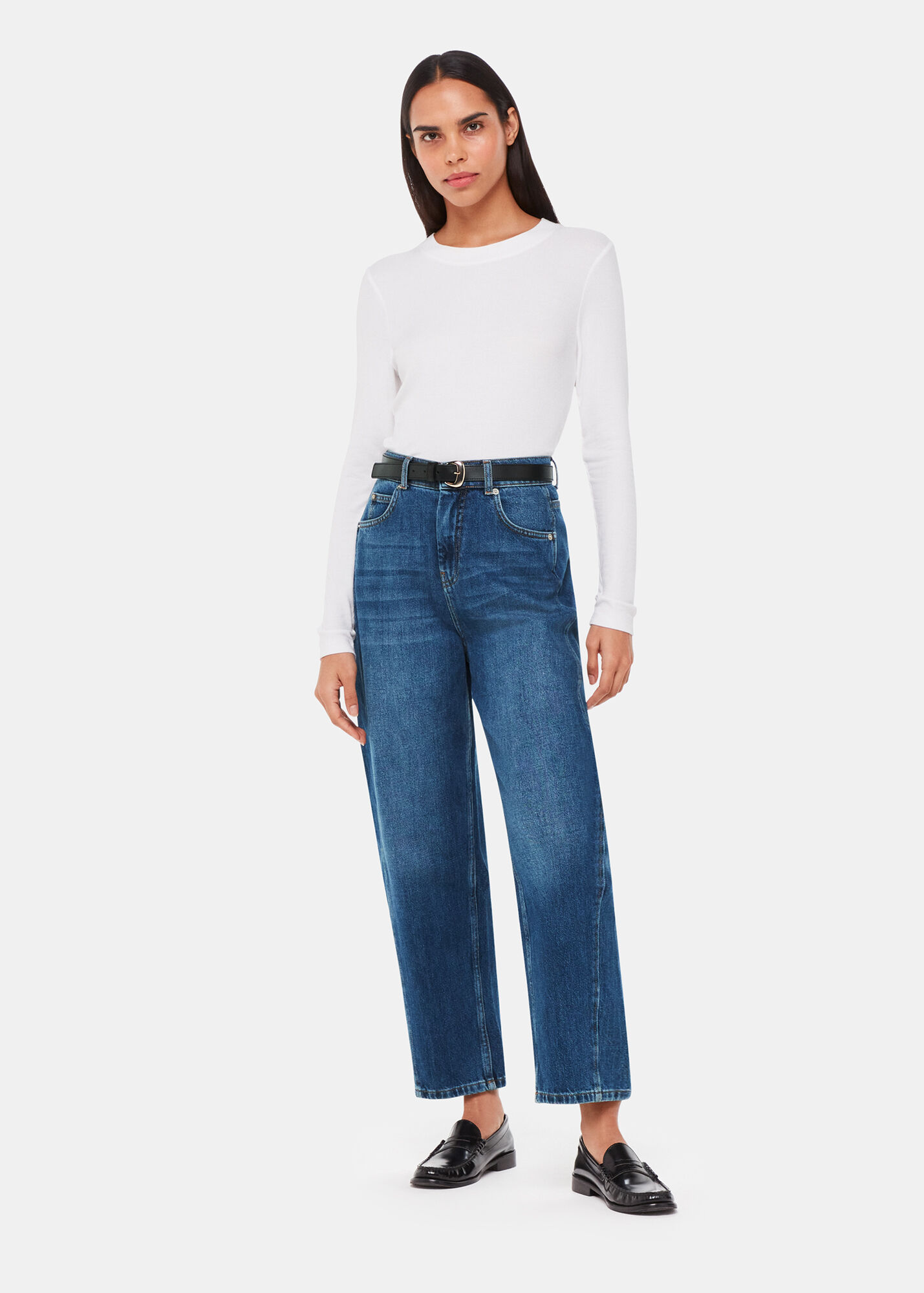 Denim Blue High-Waisted Barrel-Leg Jeans | Whistles