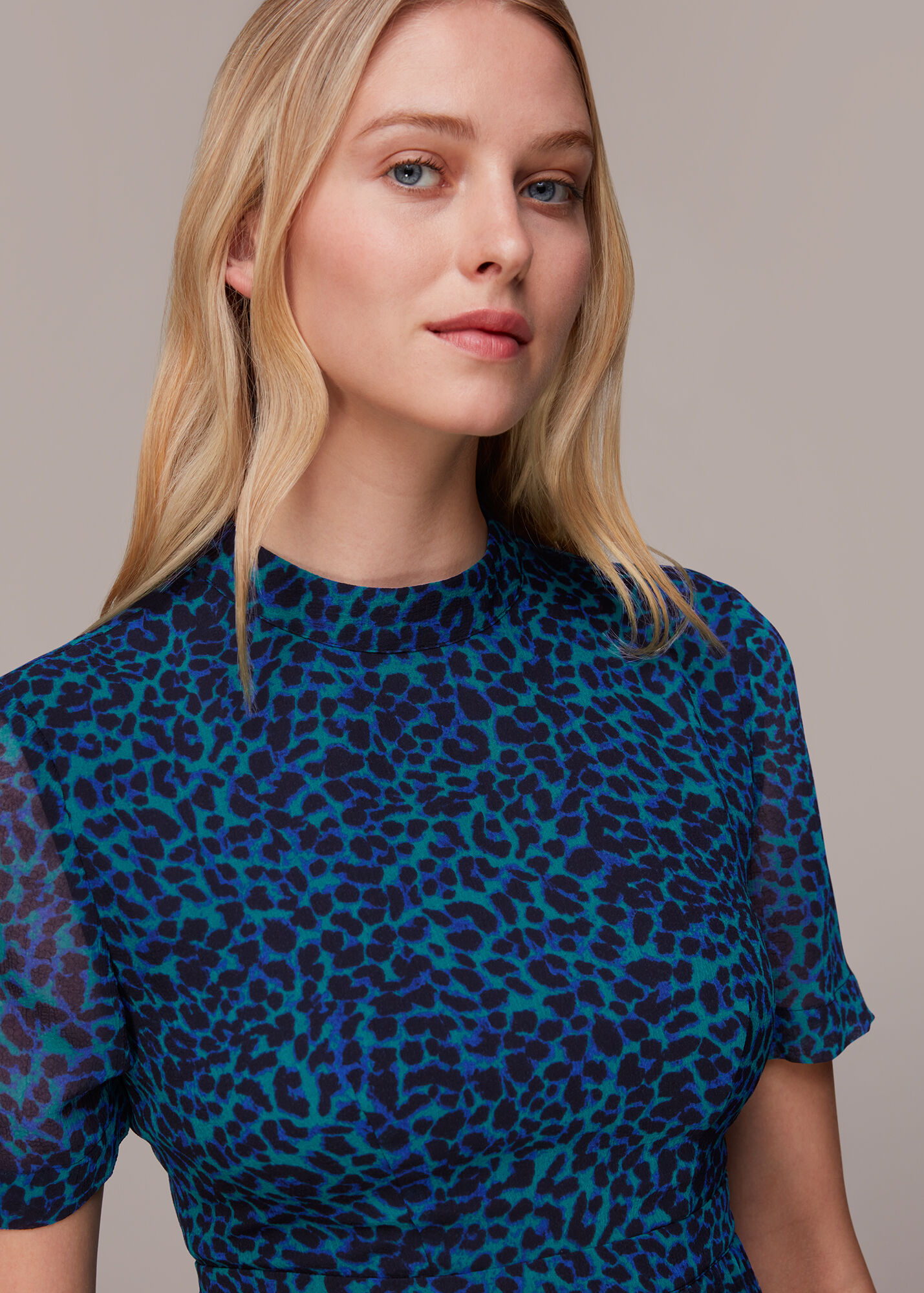 Teal/Multi Forest Leopard Cut Out Dress | WHISTLES | Whistles UK