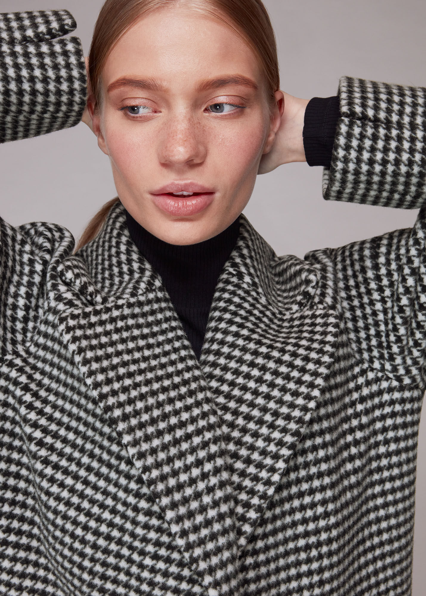 Black And White Mini Check Cocoon Coat | WHISTLES | Whistles UK