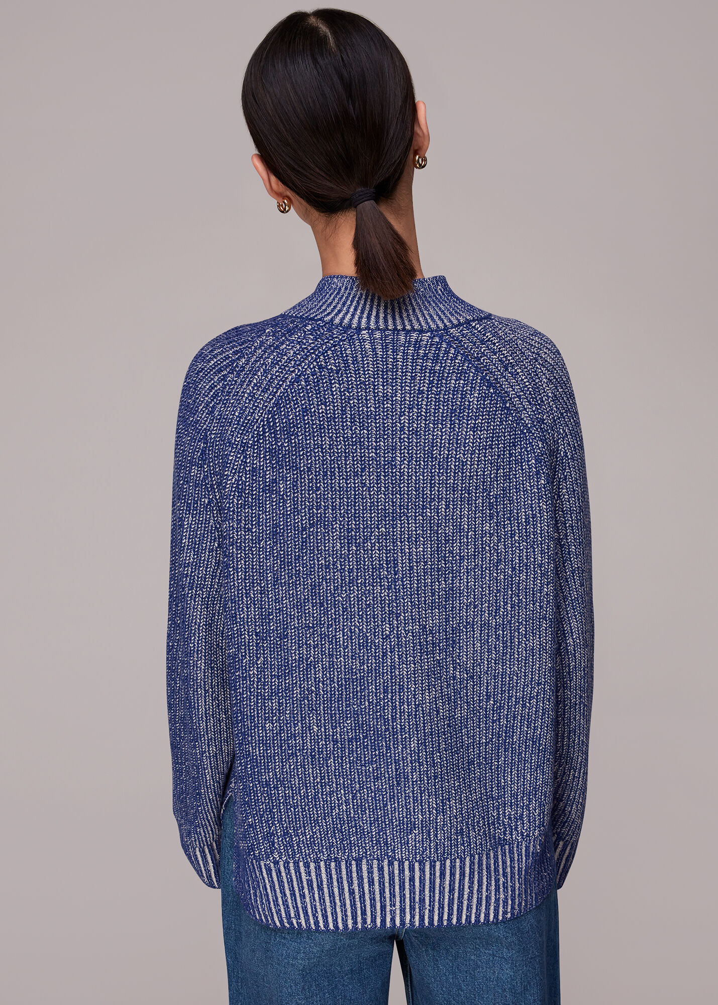 Blue Plated Rib V Neck Jumper | WHISTLES | Whistles UK
