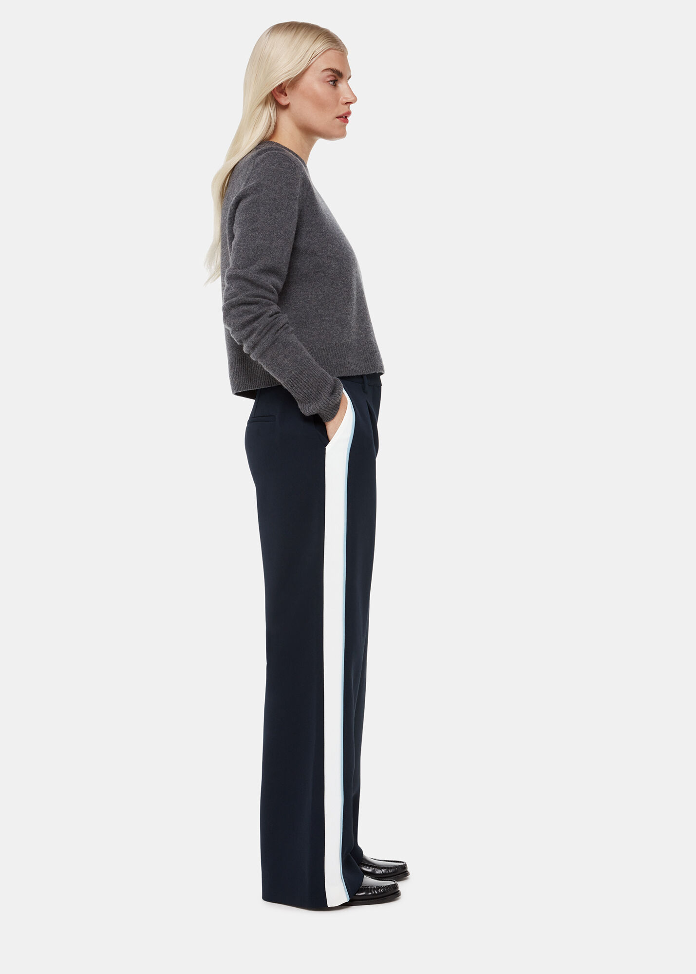 Blue/Multi Crepe Side Stripe Trouser | WHISTLES