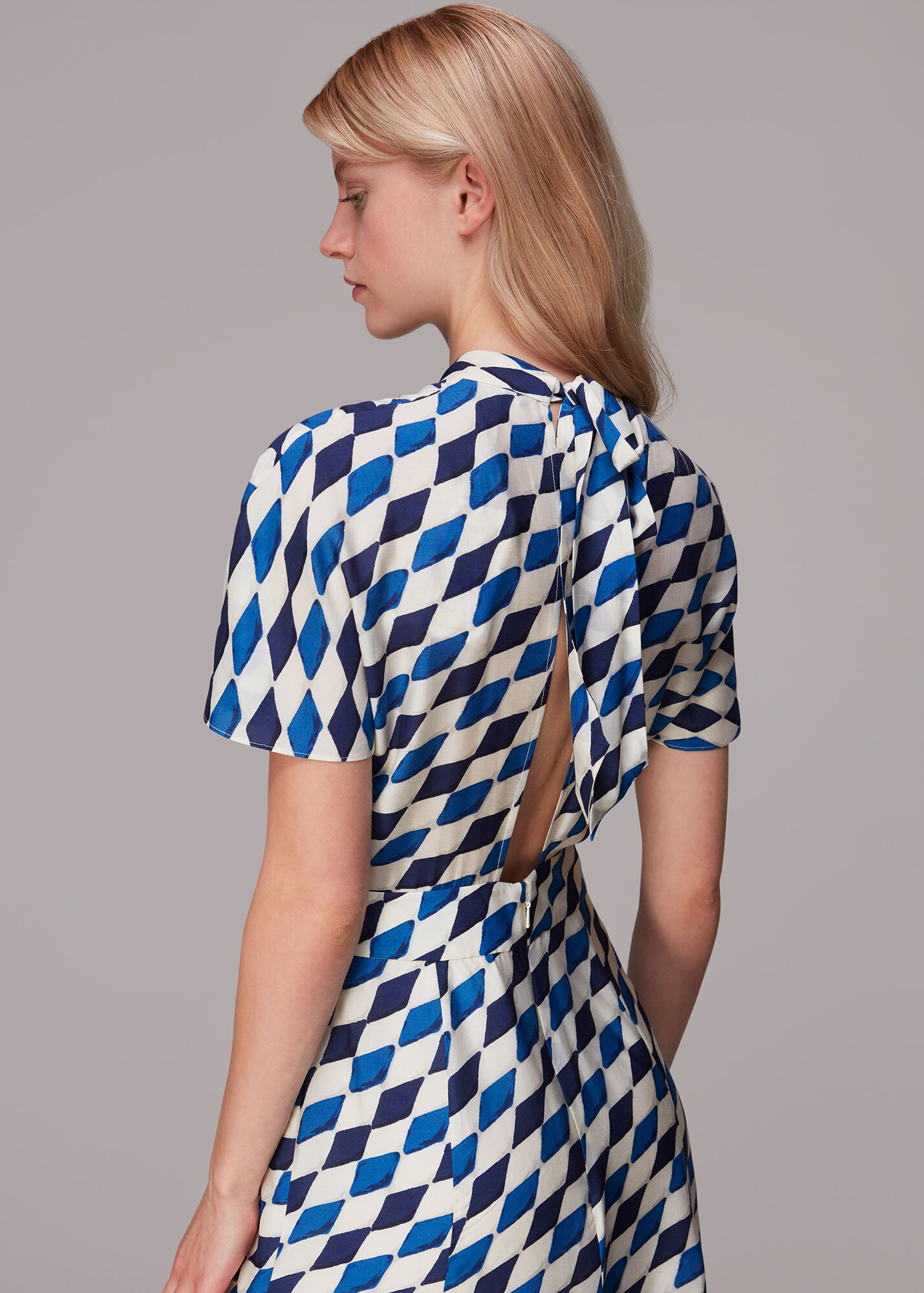 Blue/Multi Pinched Diamond Midi Dress | WHISTLES | Whistles UK