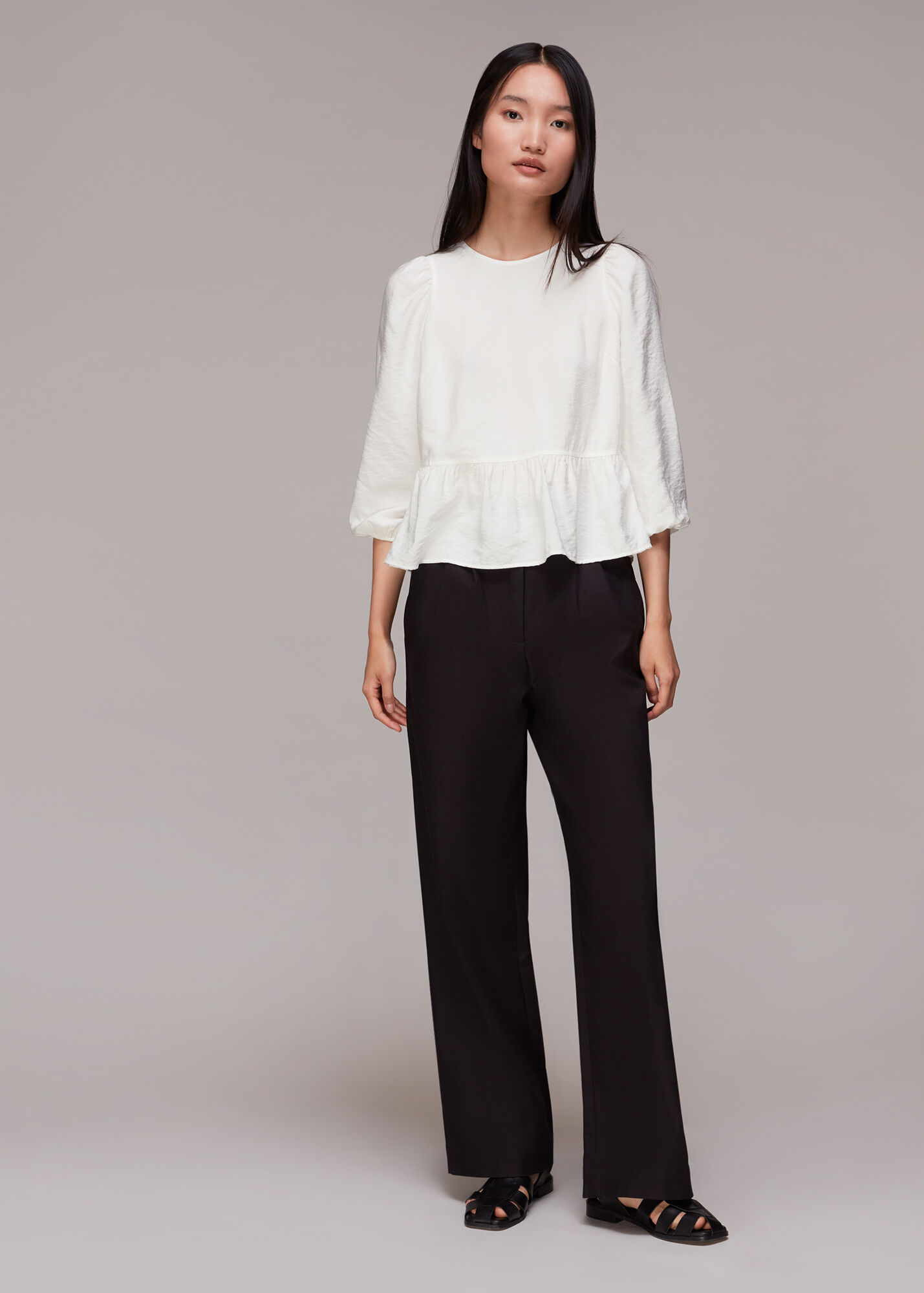 Ivory Cut Out Peplum Top | WHISTLES | Whistles UK