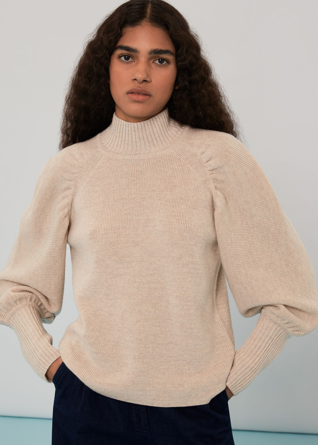 Women's Beige Sleeve Detail Fashioned Sweater | Whistles Us