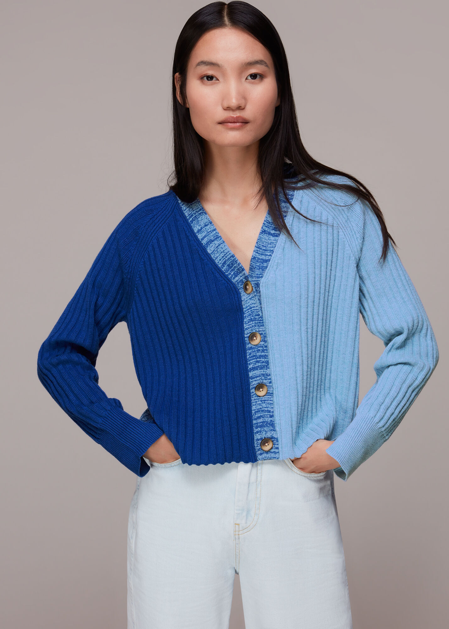 Blue Colour Block Cardigan | WHISTLES | Whistles AU