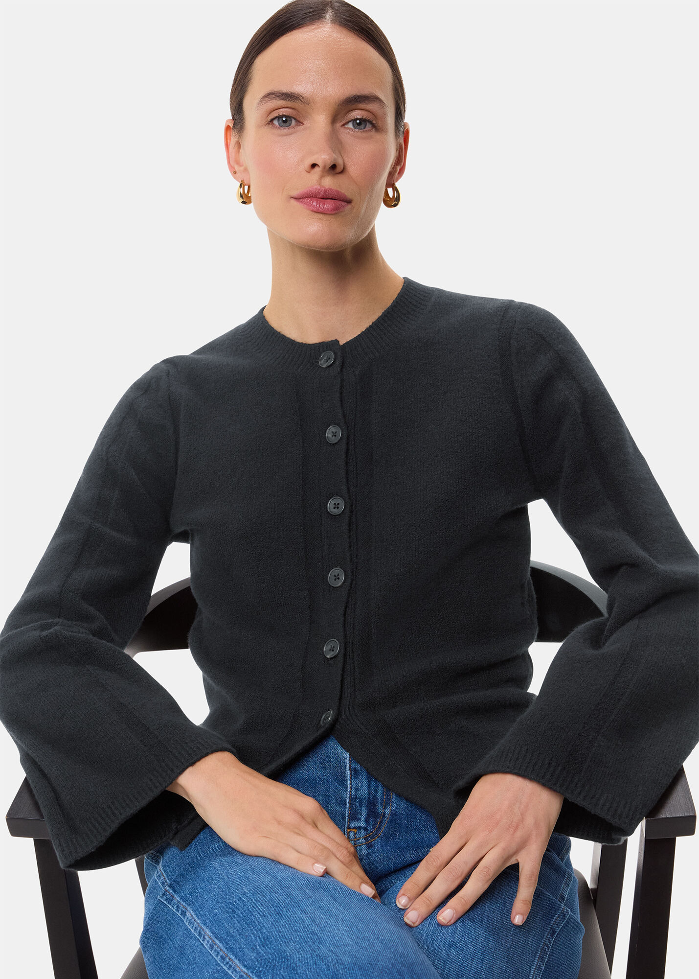 Black Wide Sleeve Detail Cardigan | WHISTLES | Whistles UK