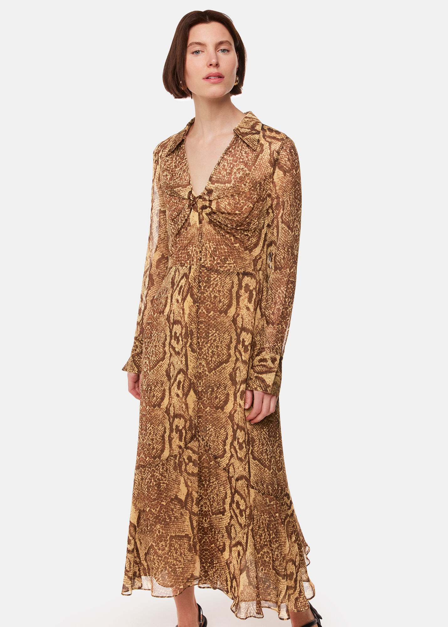 Snake Print Serpent Print Midi Dress | WHISTLES | Whistles US