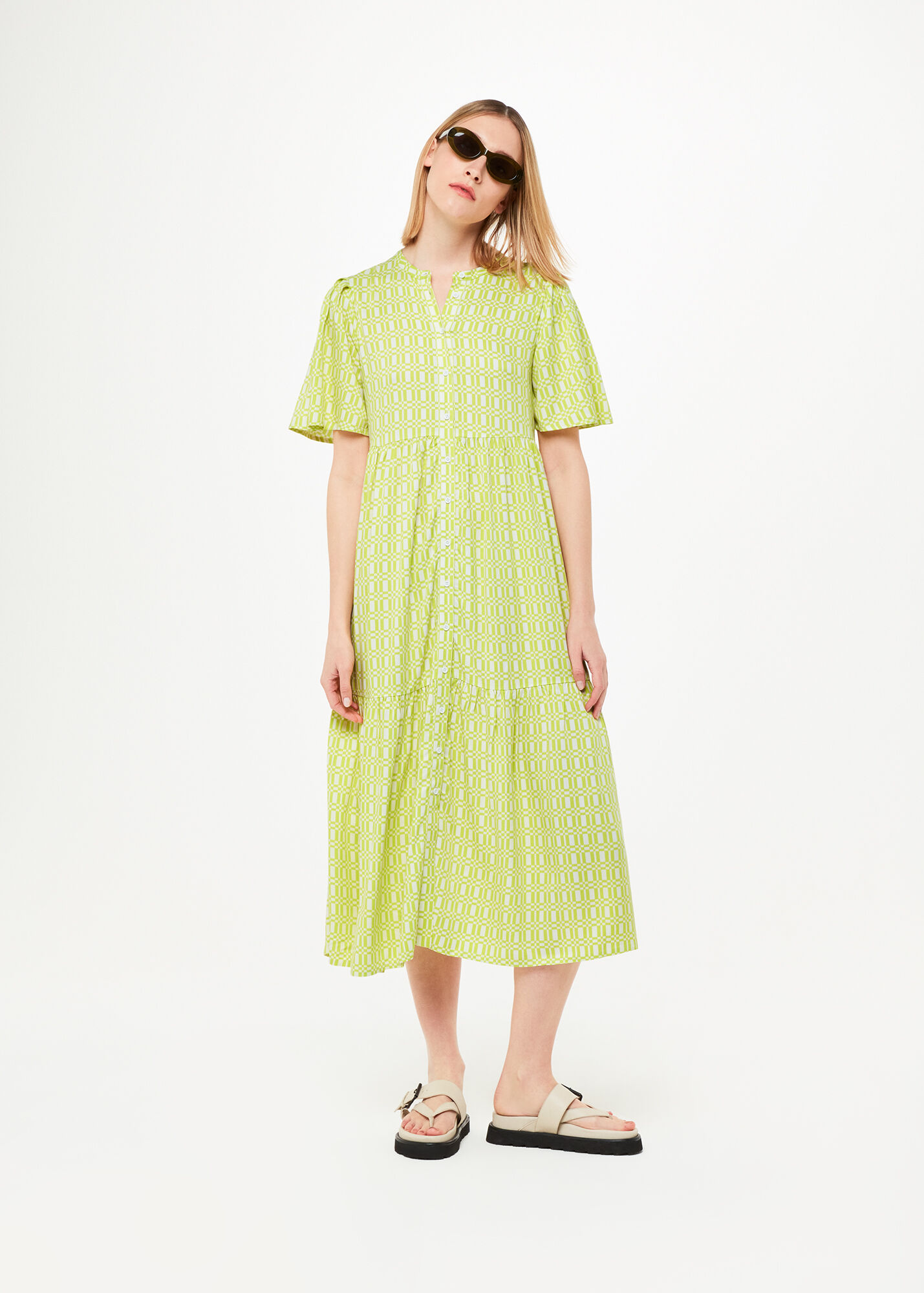 Green/Multi Link Check Trapeze Dress | WHISTLES | Whistles UK