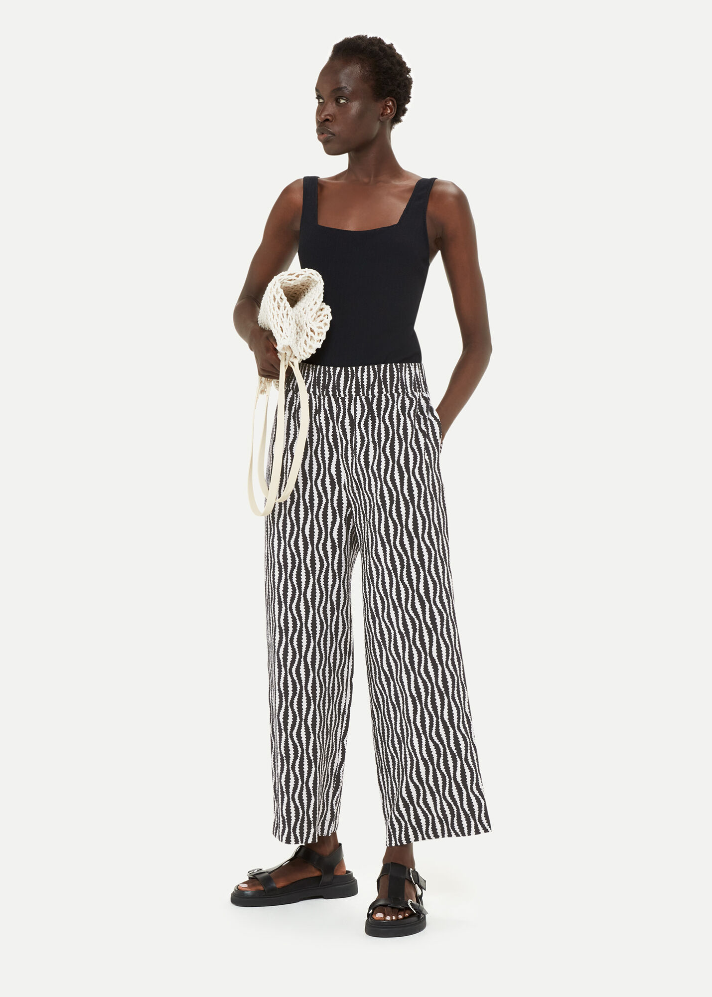 Black/White Optical Rope Cropped Trouser | WHISTLES | Whistles UK