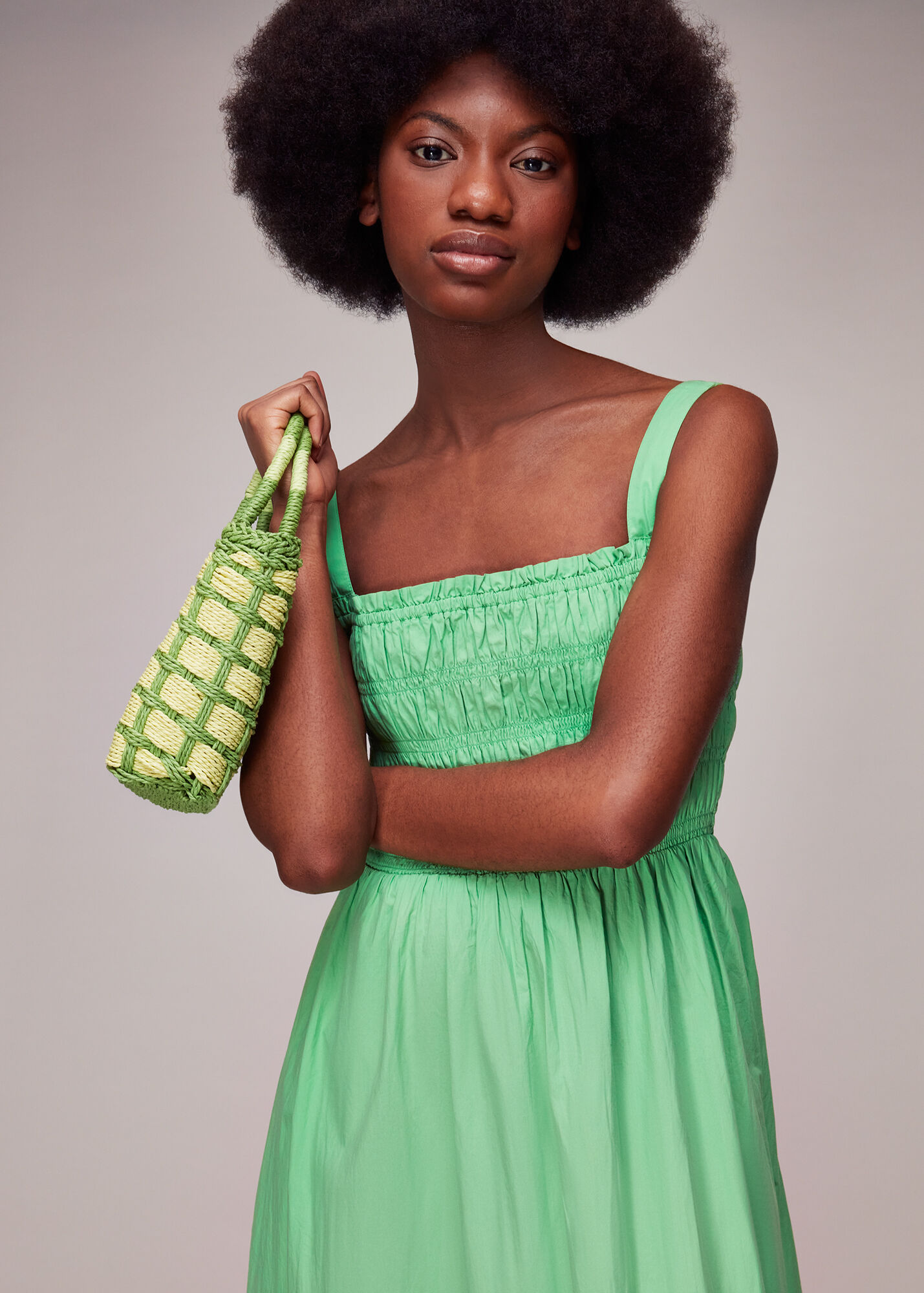 Green Greta Ruched Poplin Dress | WHISTLES | Whistles UK