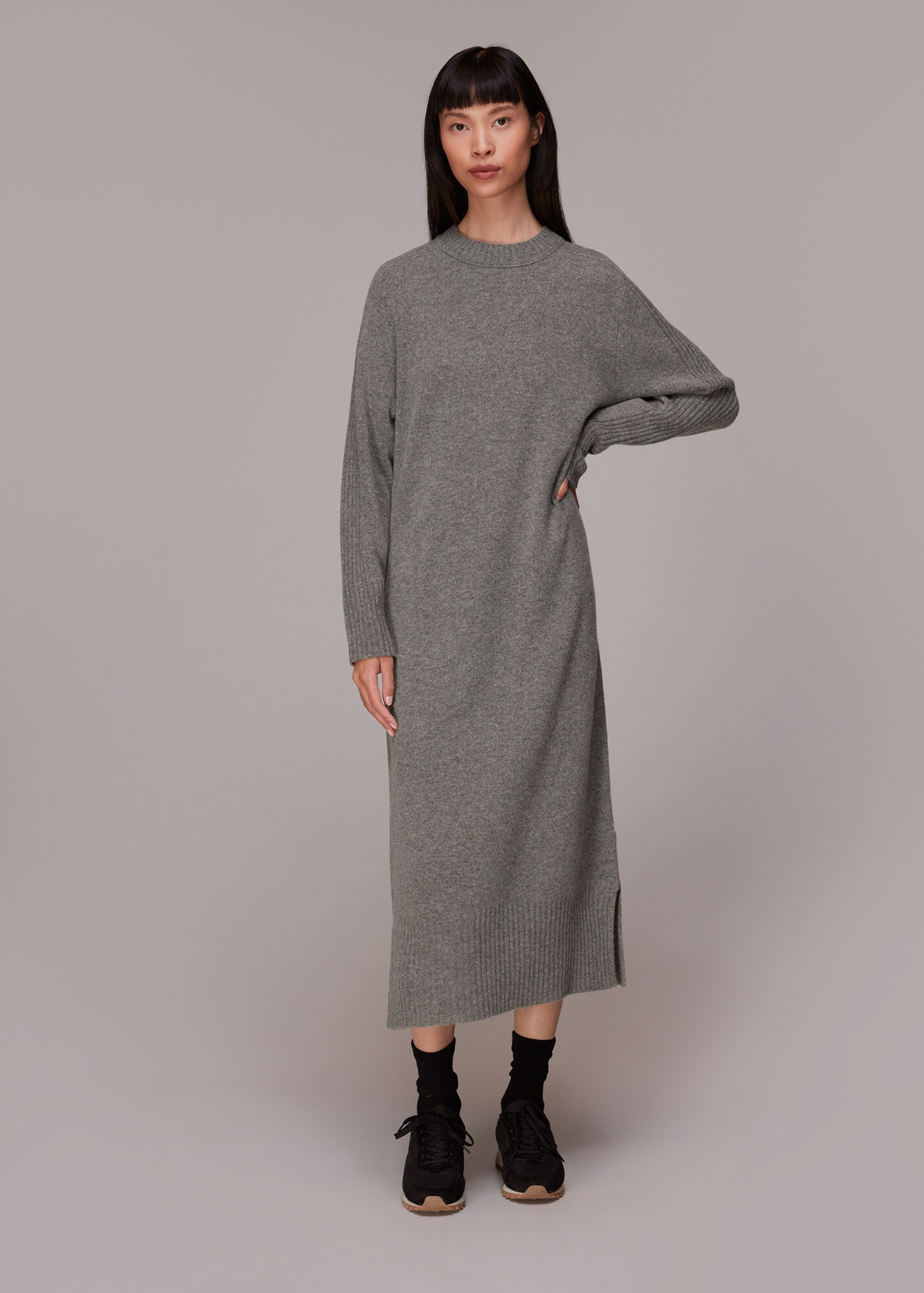 Grey Boyfriend Crew Knit Midi Dress | WHISTLES