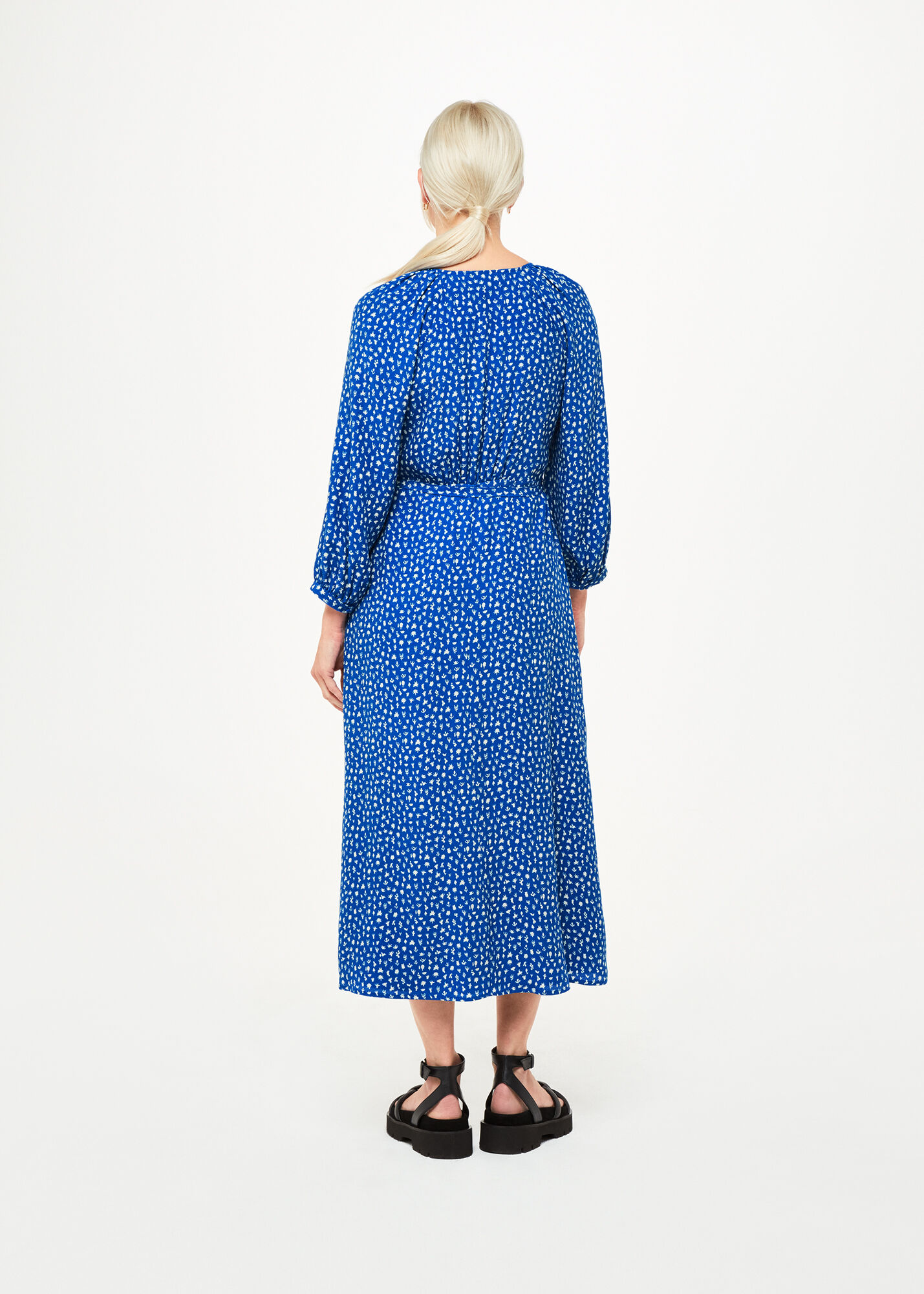 Blue/Multi Micro Cactus Print Midi Dress | WHISTLES | Whistles UK