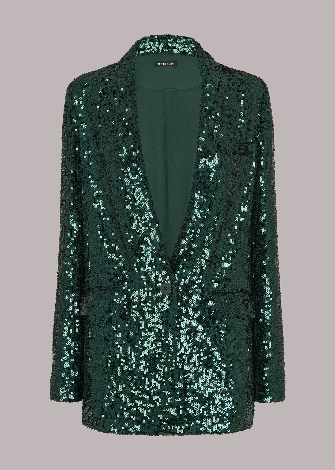 Dark Green Sequin Single Breasted Blazer | WHISTLES