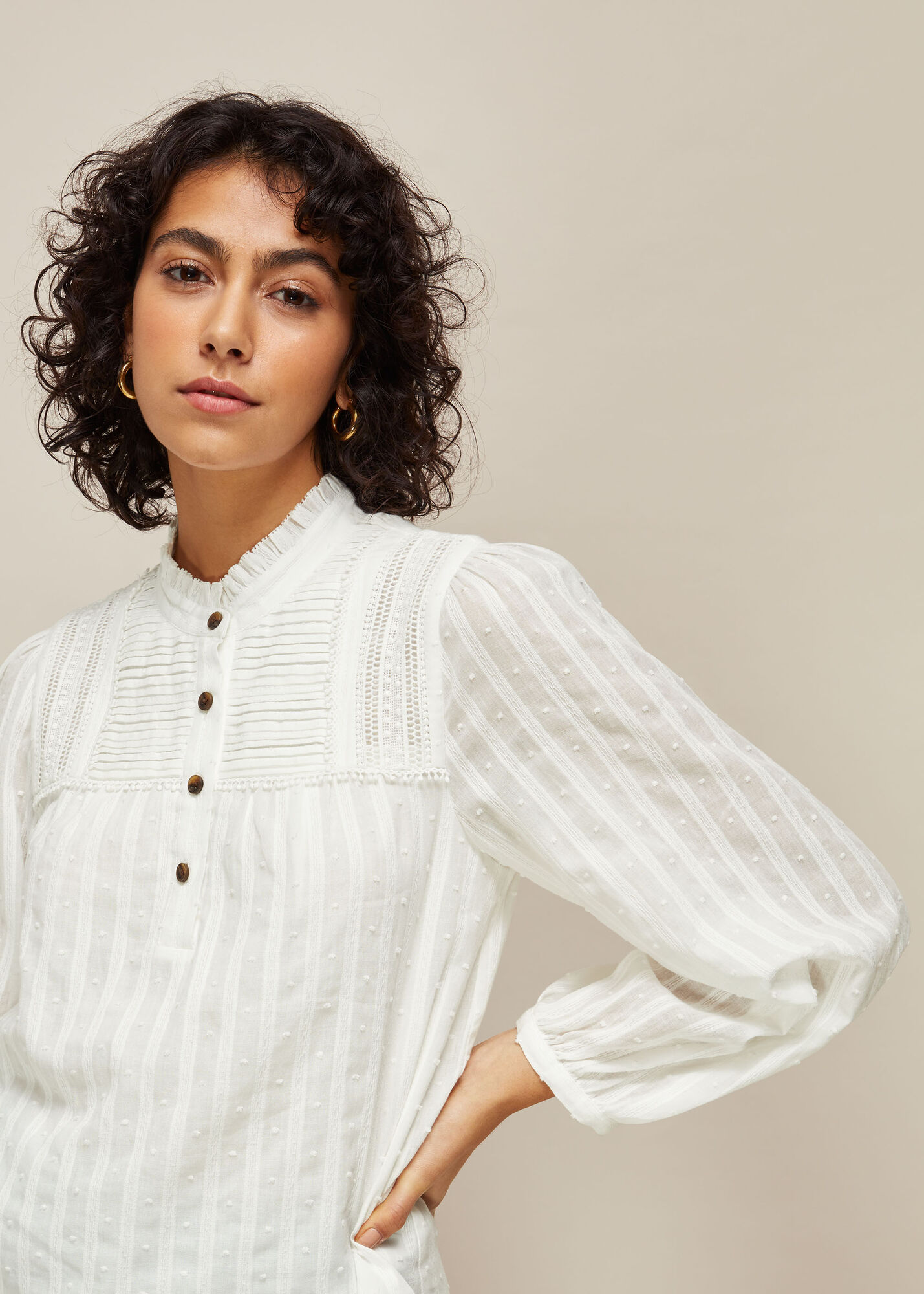 Ivory Joy Cotton Dobby Top | WHISTLES | Whistles UK