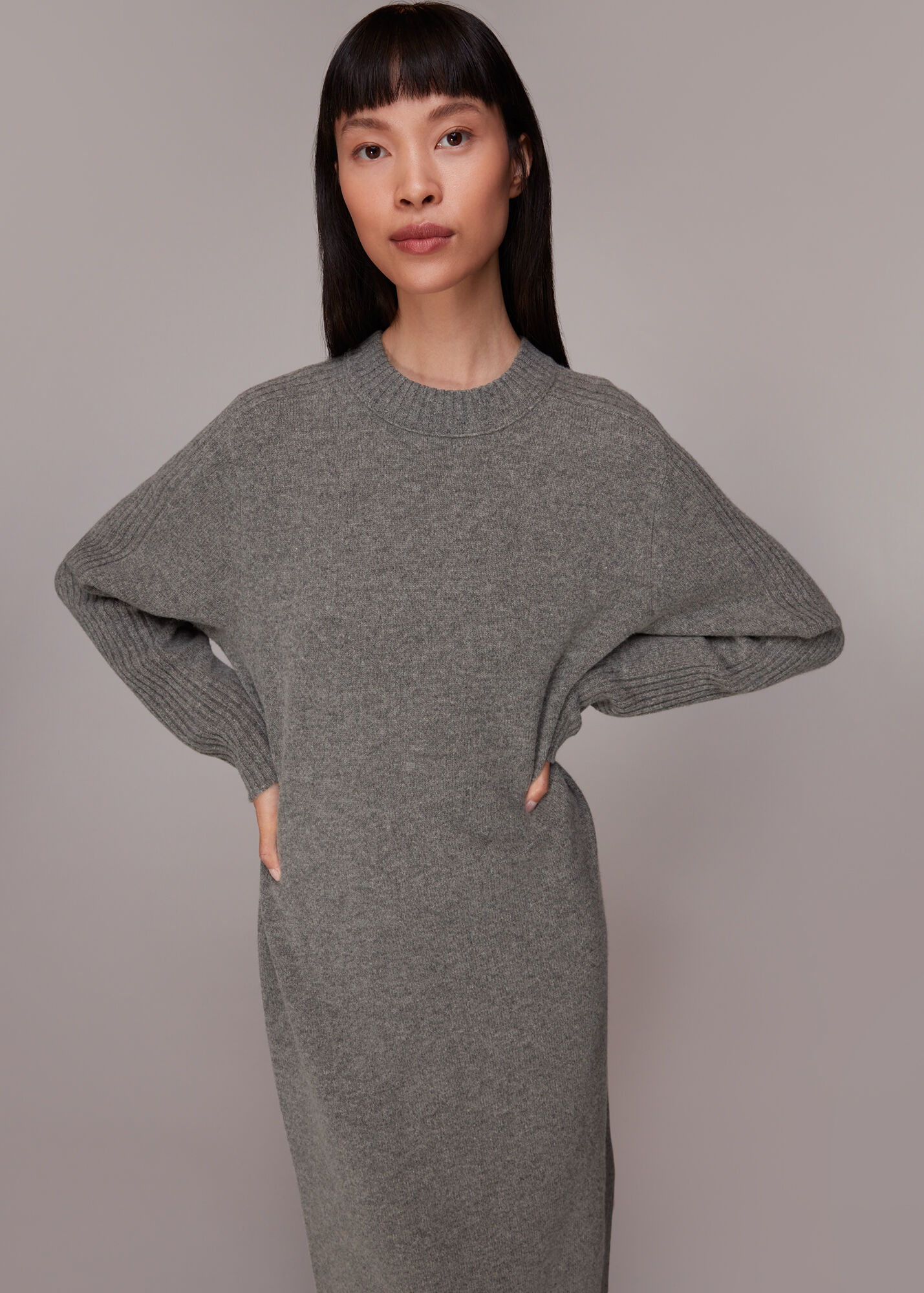 Grey Boyfriend Crew Knit Midi Dress | WHISTLES