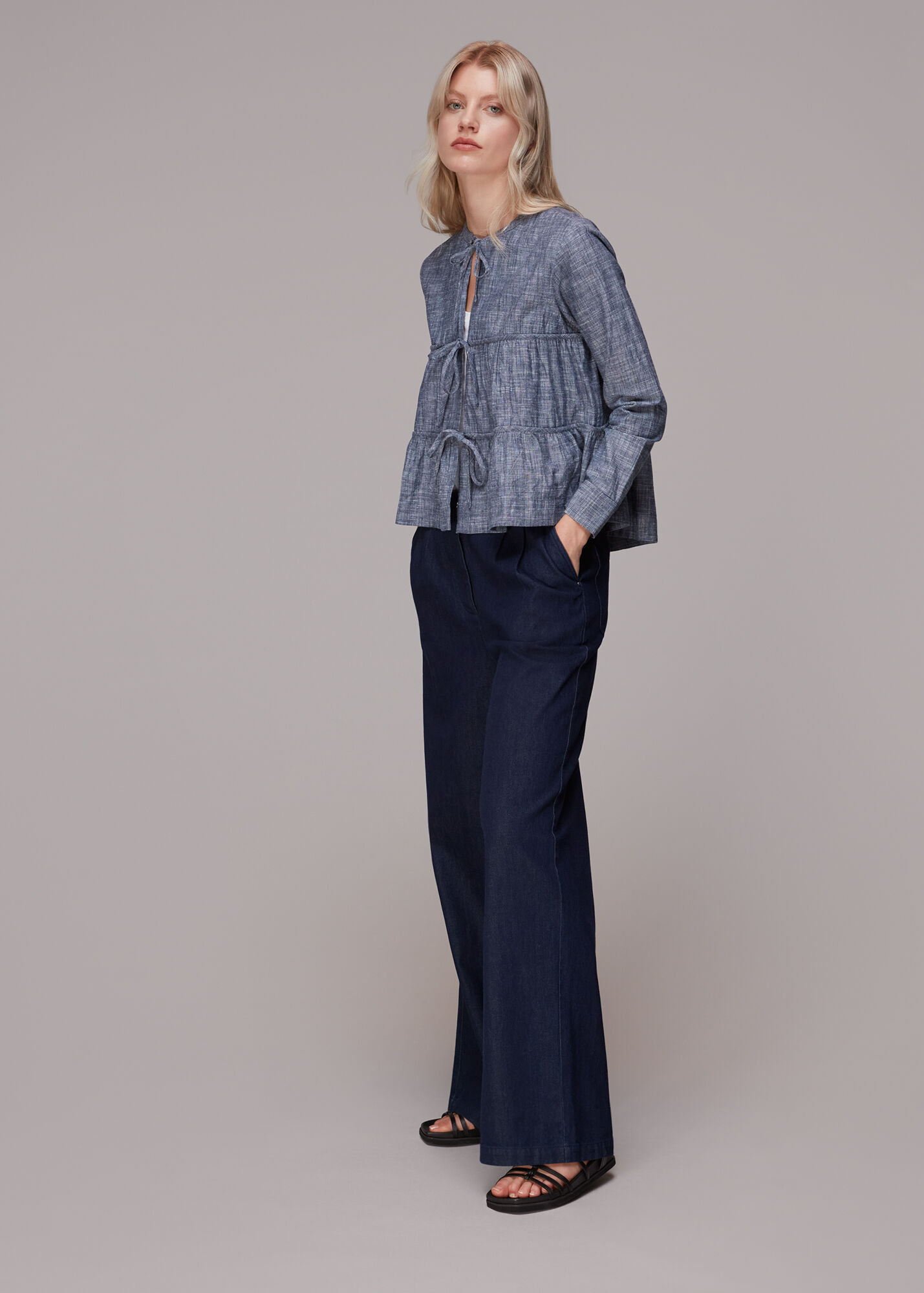 Denim Tie Tier Front Jacket | WHISTLES | Whistles UK