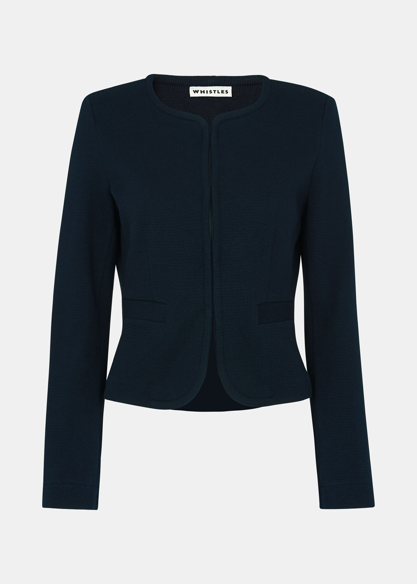 Navy Collarless Jersey Jacket | WHISTLES