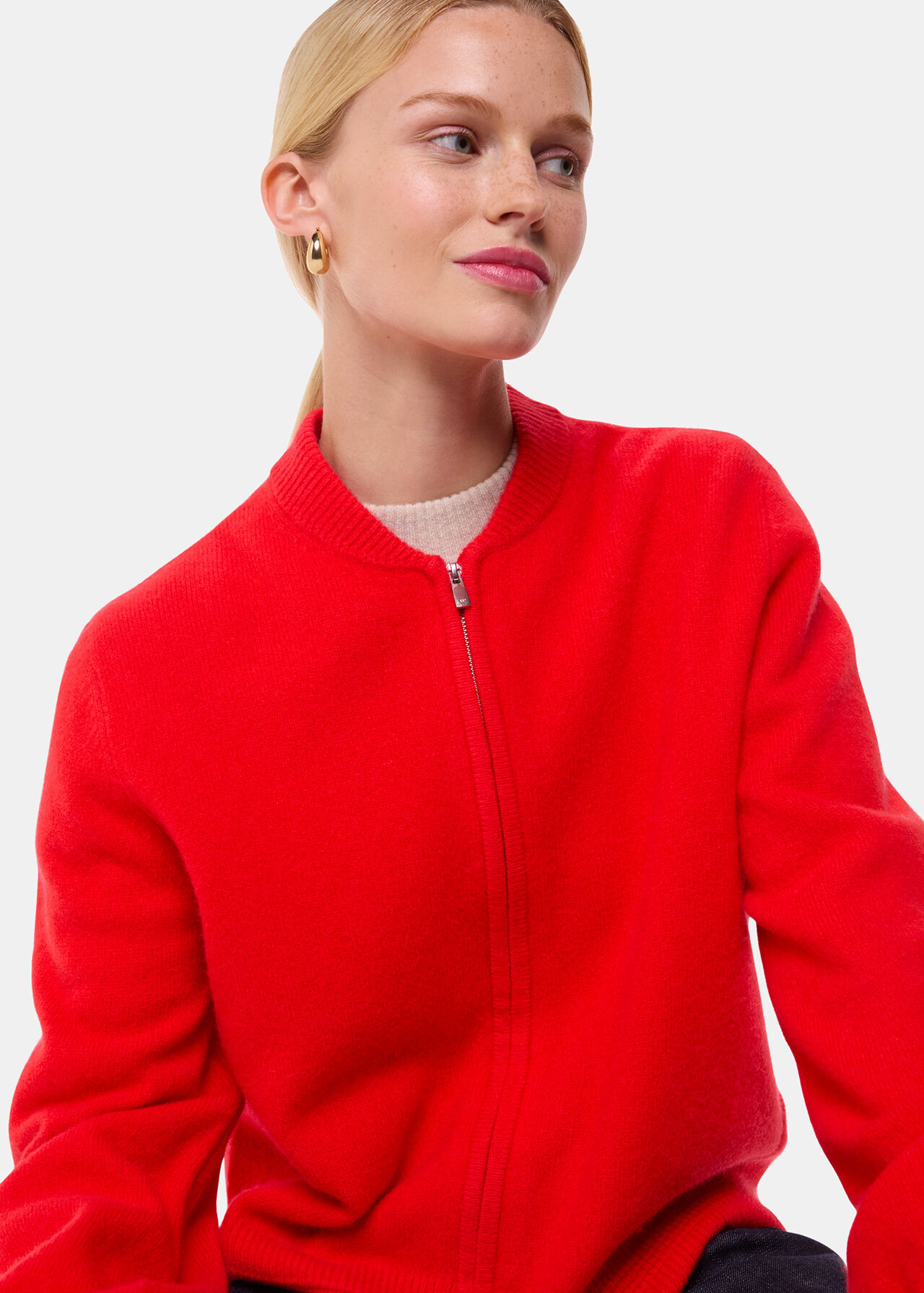 Red Zip Front Bomber Jacket | WHISTLES | Whistles US