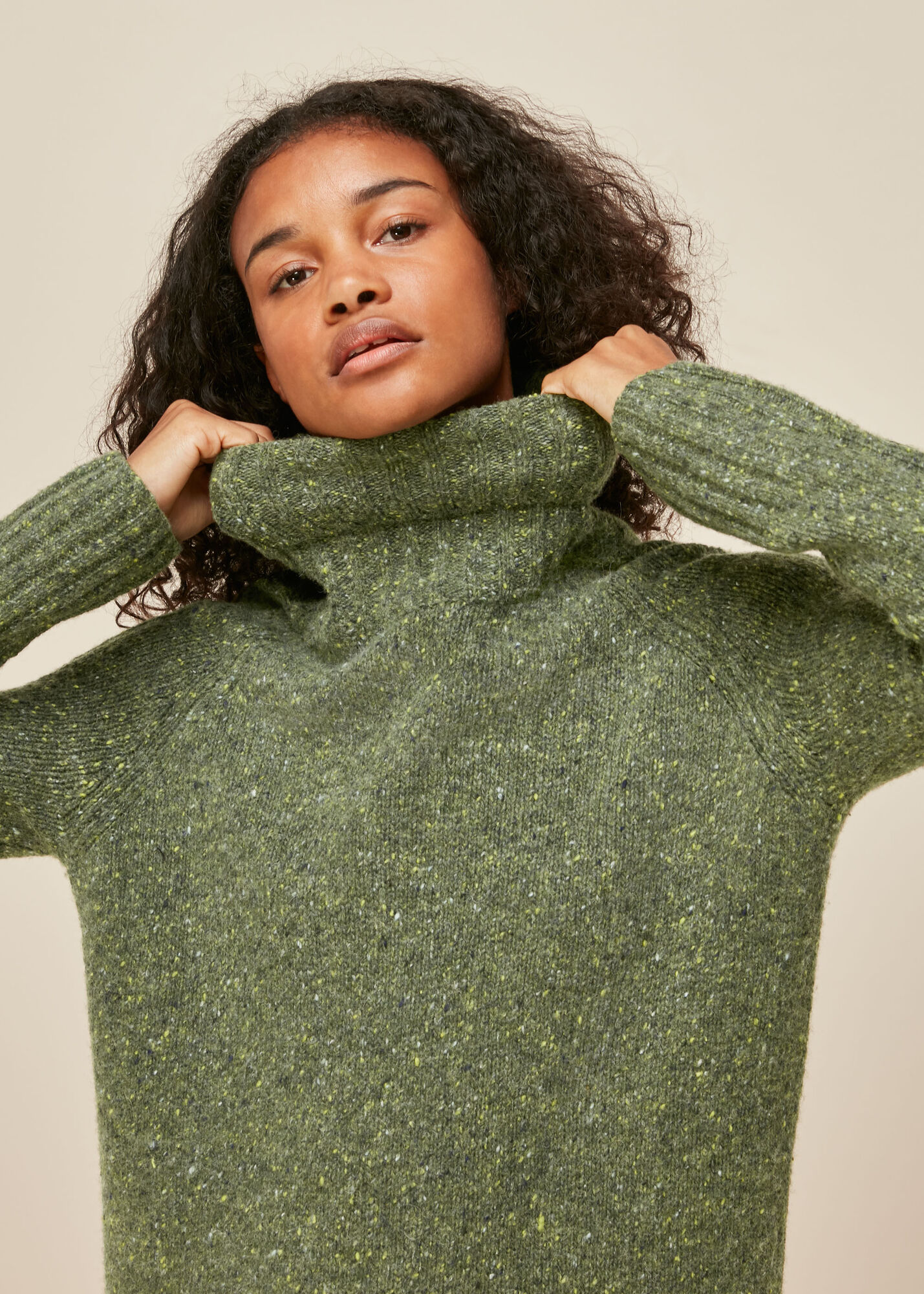 Green/Multi Flecked Wool Knit Midi Dress | WHISTLES | Whistles UK