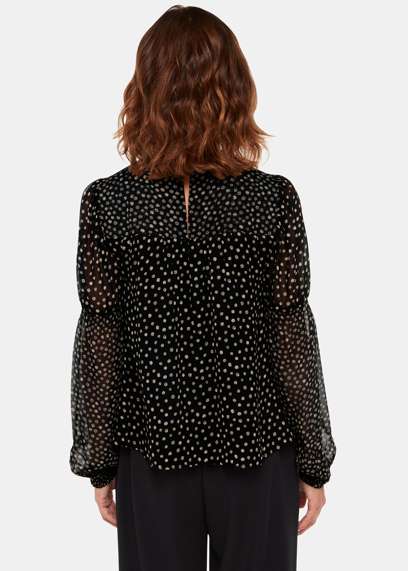Whistles Black Polka Dot Blouse | Elegant Sheer Sleeves | Whistles UK