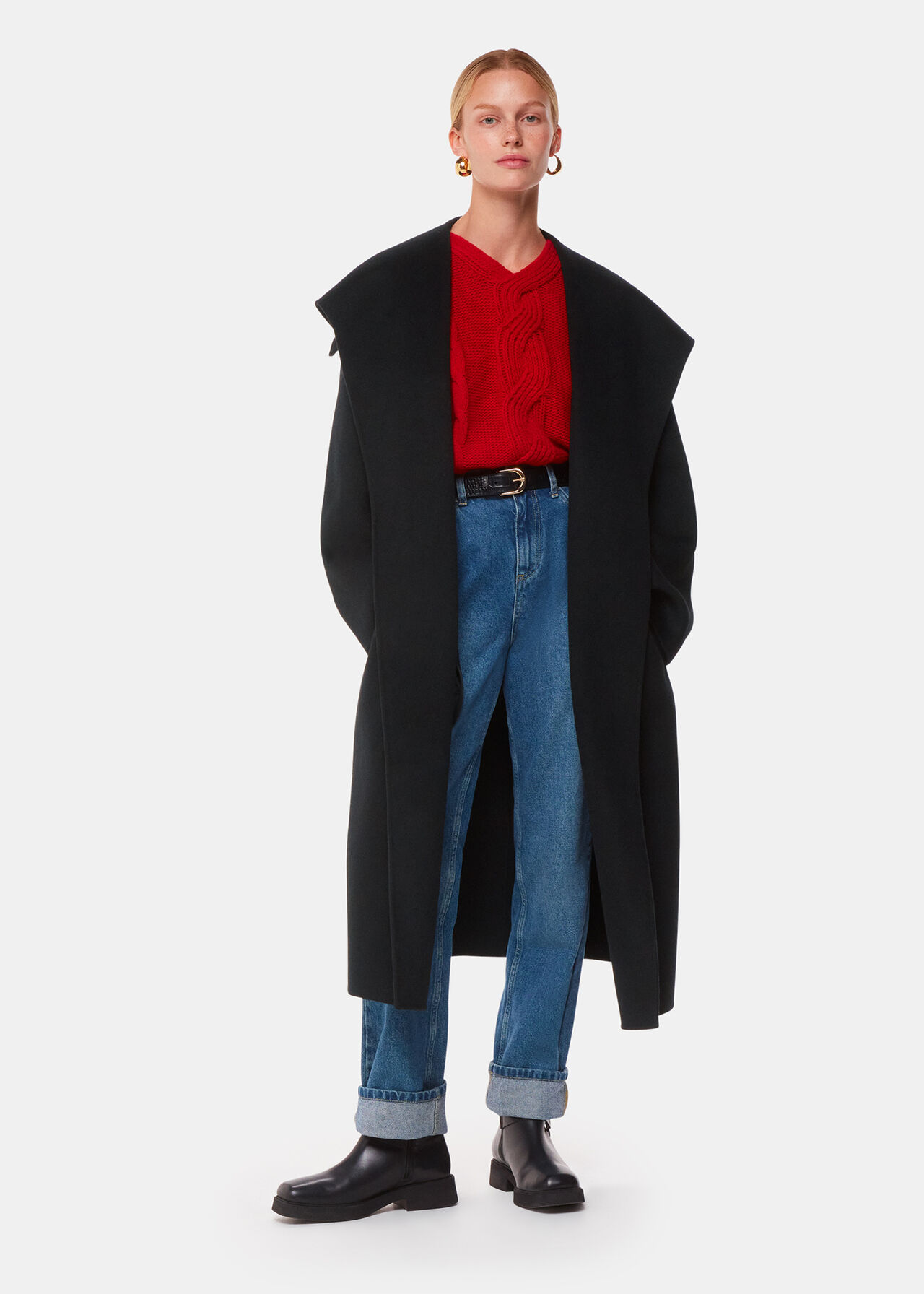 Black Cosima Double Face Collar Coat | WHISTLES | Whistles UK