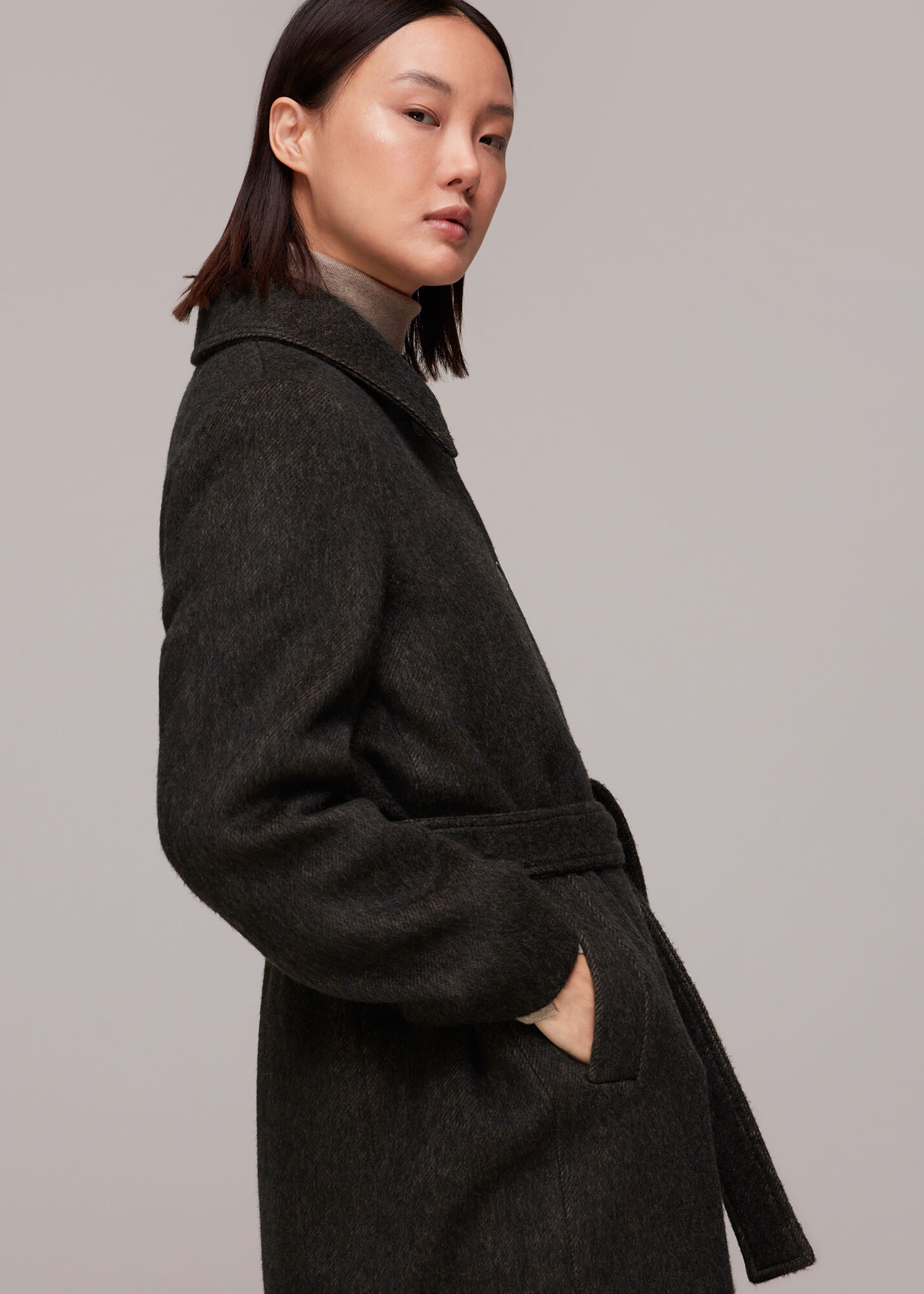 Brown Wool Blend Textured Coat | WHISTLES | Whistles UK