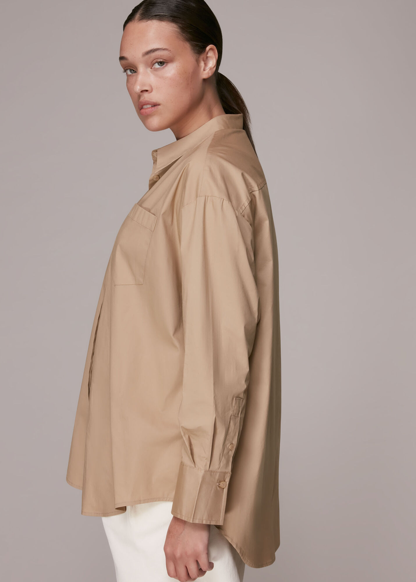 Beige Oversized Shirt | WHISTLES | Whistles UK